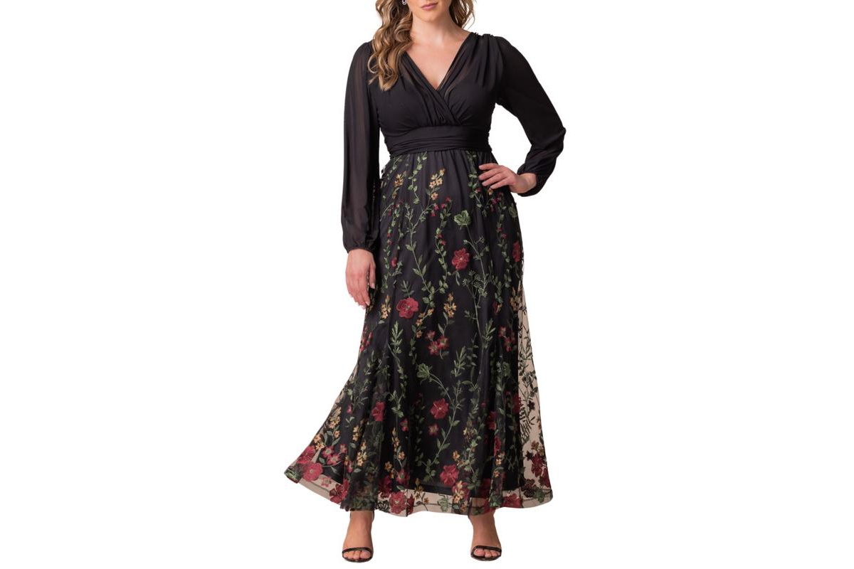 Click here for Kiyonna Plus Size Isabella Embroidered Mesh Formal... prices