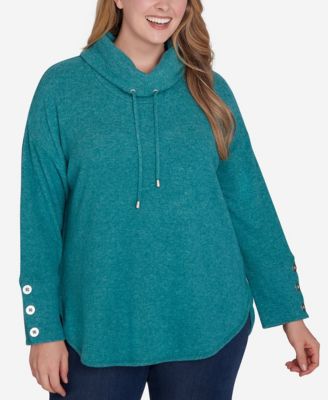 Ruby Rd. Plus Size Cowl Neck Hatchi Knit Top with Drawstring - Macy's