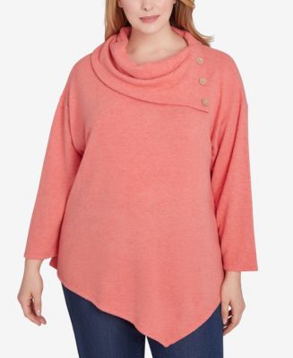 Ruby Rd. Plus Size Cowl Split Neck Solid Hatchi Knit Top with ...