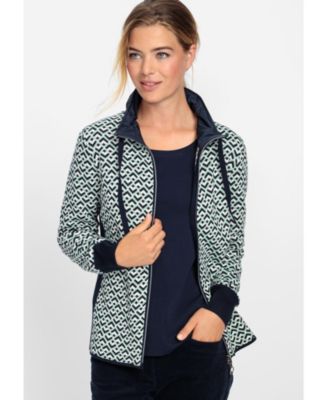 Olsen Women's Chevron Zip Mixed Media Cardigan - Macy's