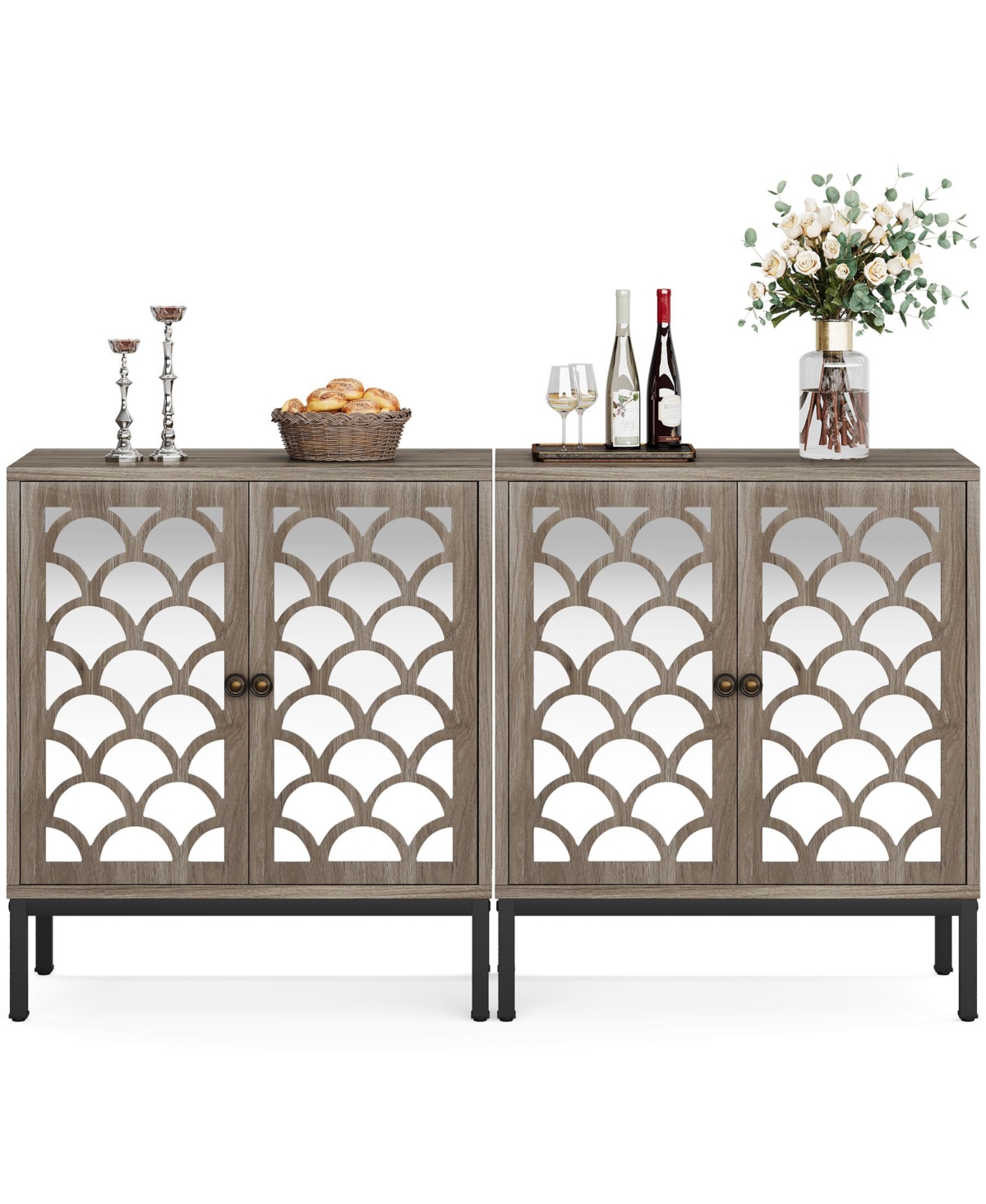 Tribesigns Set of 2 Mirrored Sideboard Buffet Cabinet with Storage, 57 ...
