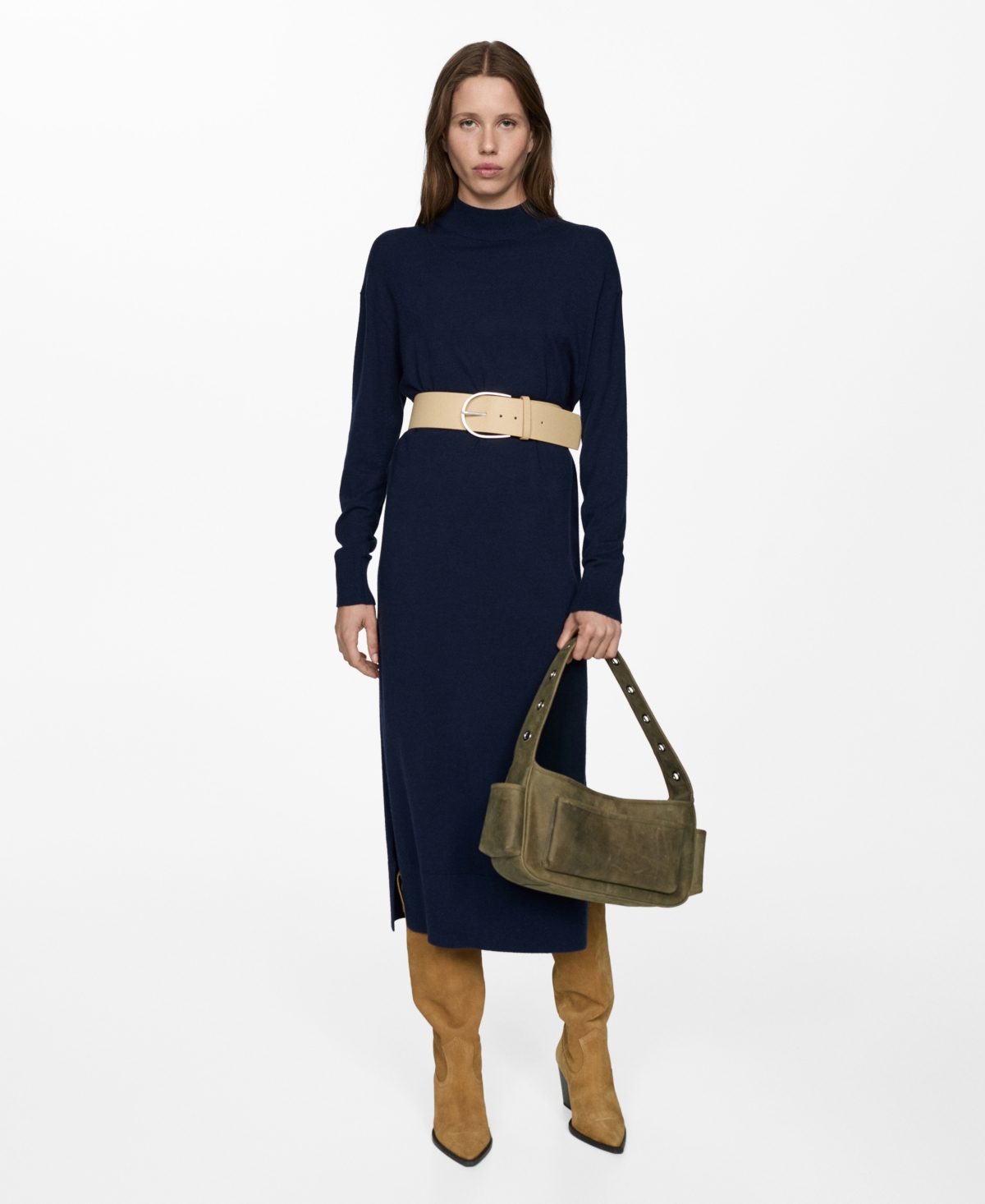Click here for Mango Womens Round-Neck Knitted Dress - Dark Navy prices