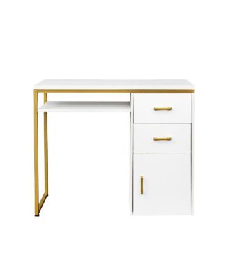 Slickblue FCH White Iron Pipe Computer Desk with 2 Drawers and 1 Door ...