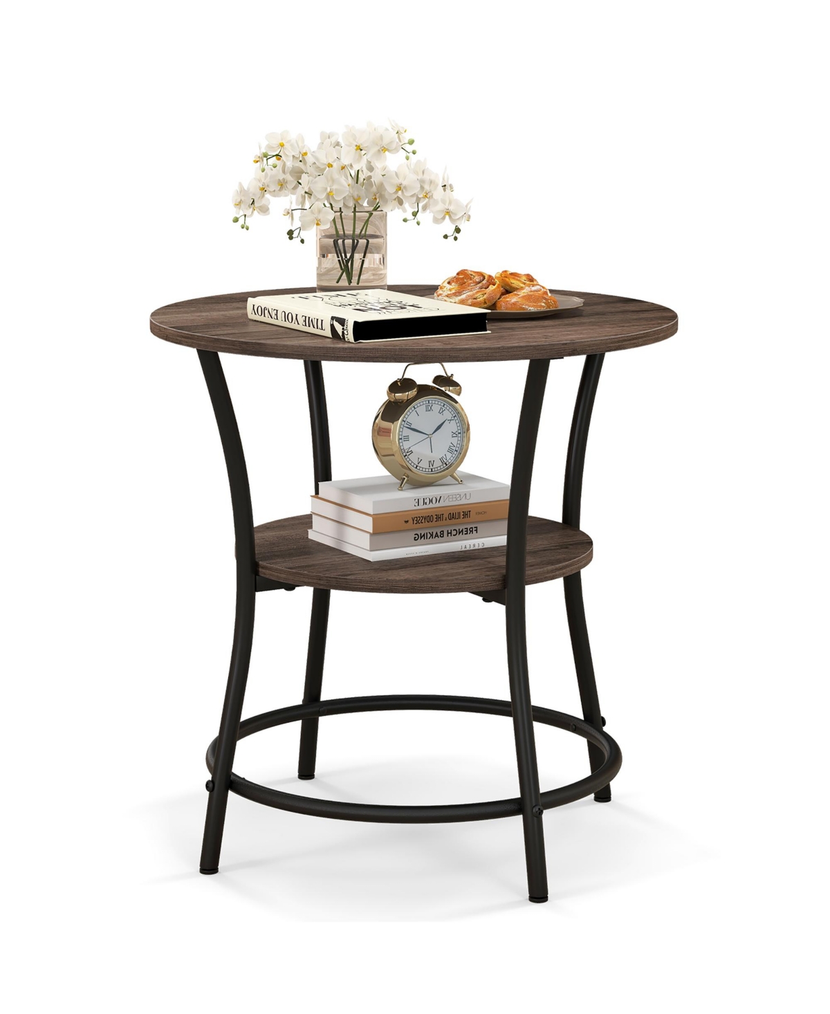 Click here for Gymax 2-Tier Side Table Compact Round Metal Frame... prices