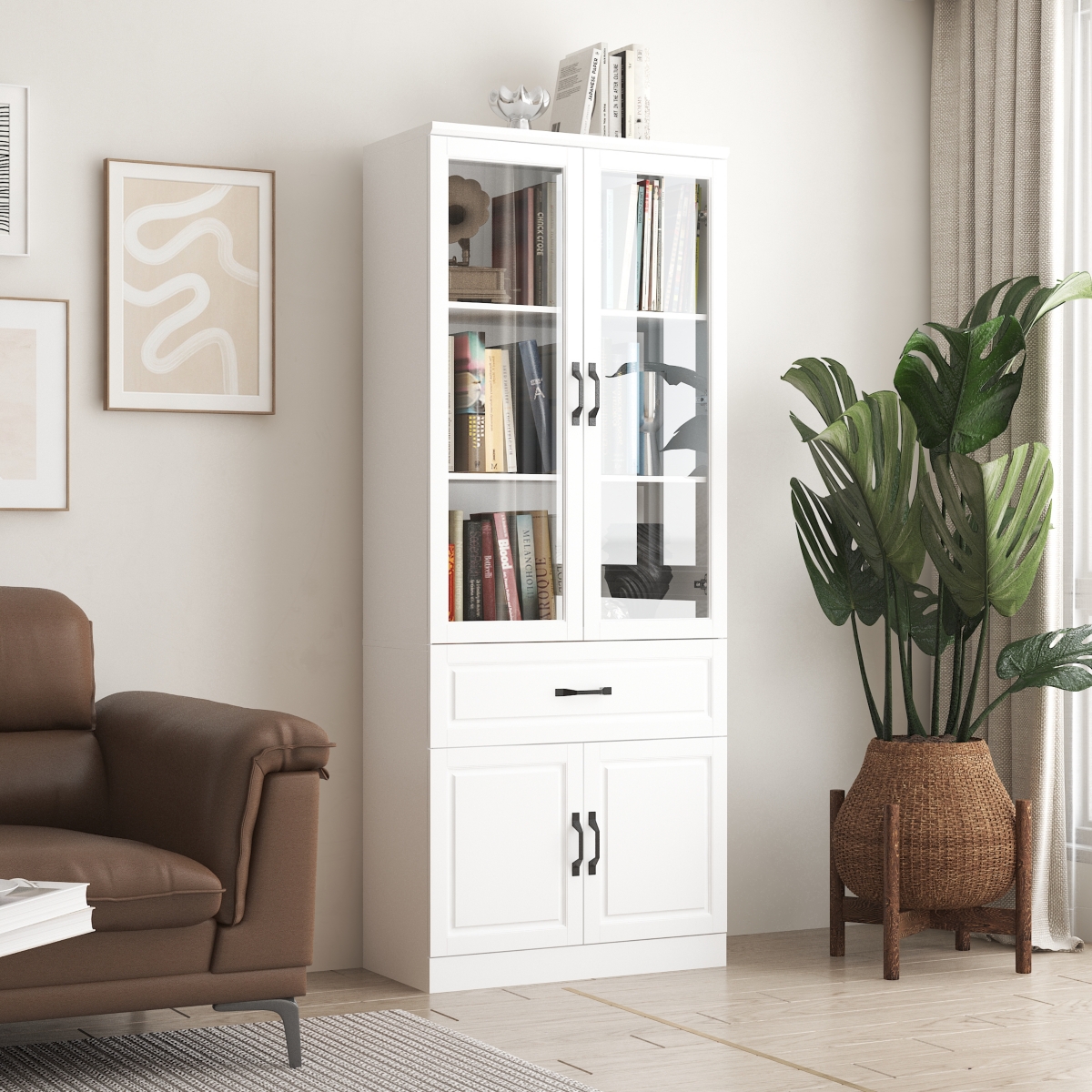 Click here for Famapy 4-Shelf White Wood Standard Bookcase With D... prices