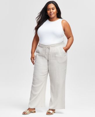 JM Collection Plus Size Gauze Drawstring Pants, Created for Macy's - Macy's