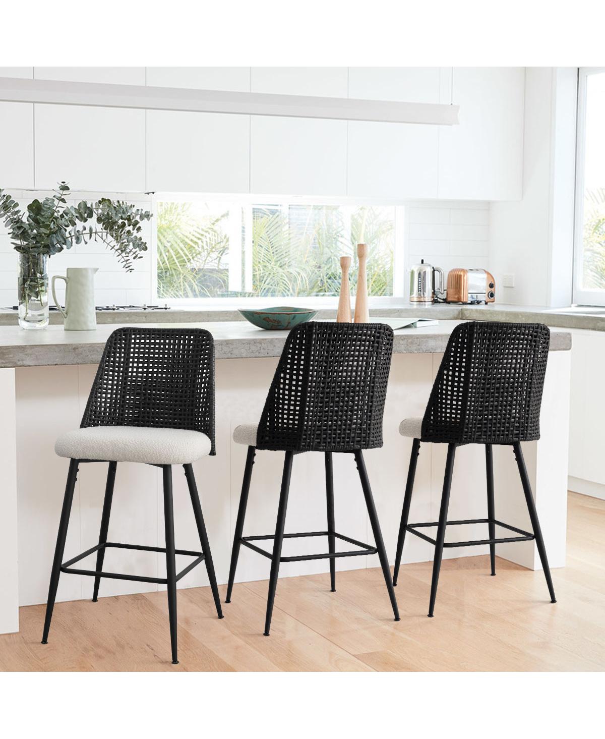 Click here for 27 Inch Faux Rattan Boucle Counter Stools Set Of 3... prices