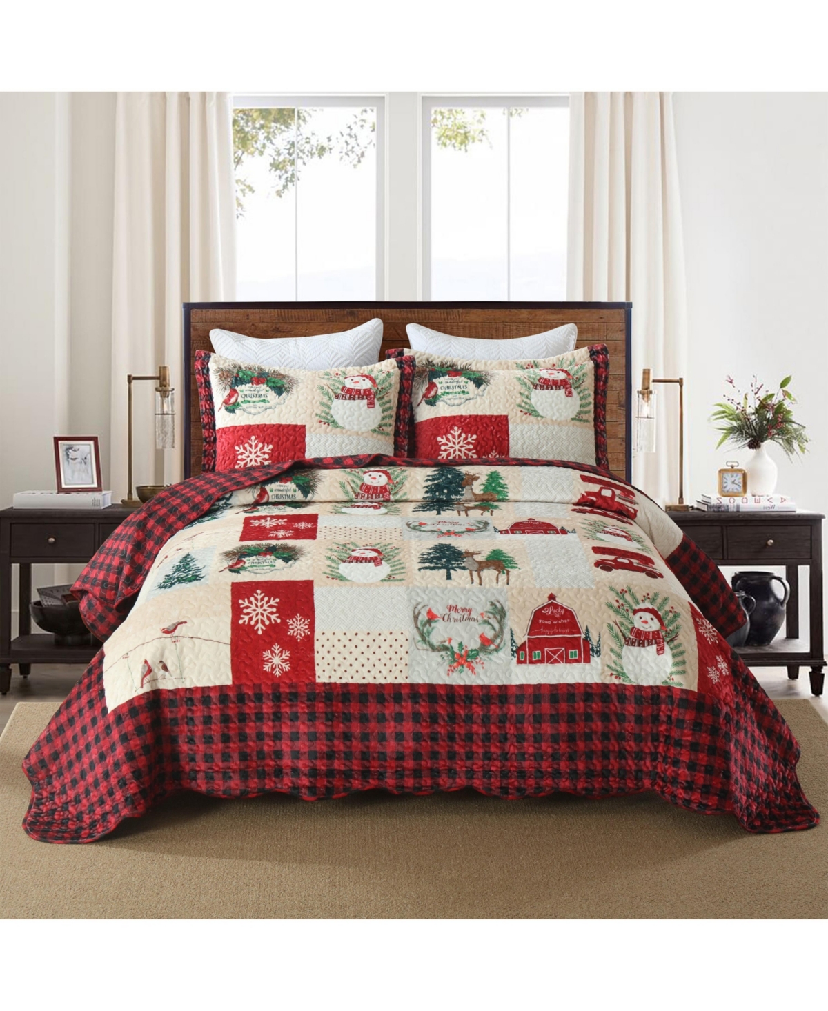 Click here for MarCielo 3 Pc Velvet Quilted Oversized Christmas Q... prices