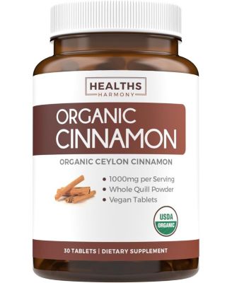 Healths Harmony USDA Organic Ceylon Cinnamon Tablets, 1000mg Cinnamon ...