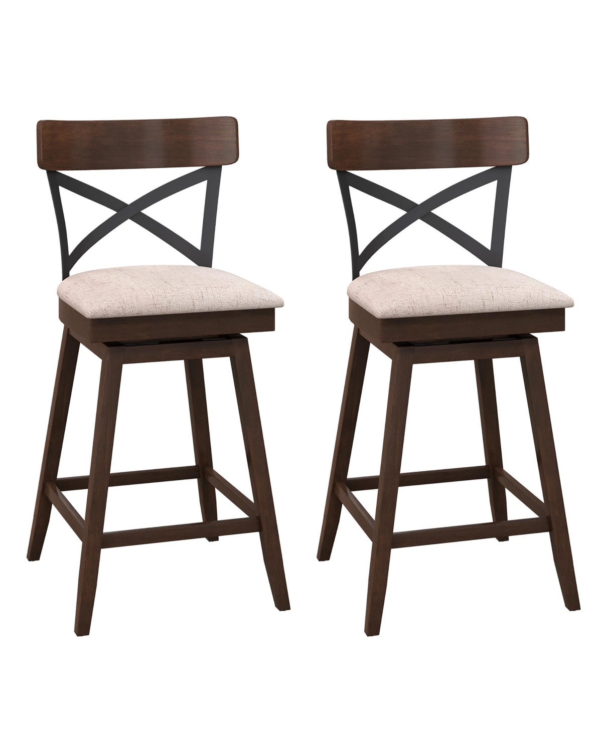 Click here for Set of 2 Wooden Swivel Bar Stools Upholstered Coun... prices