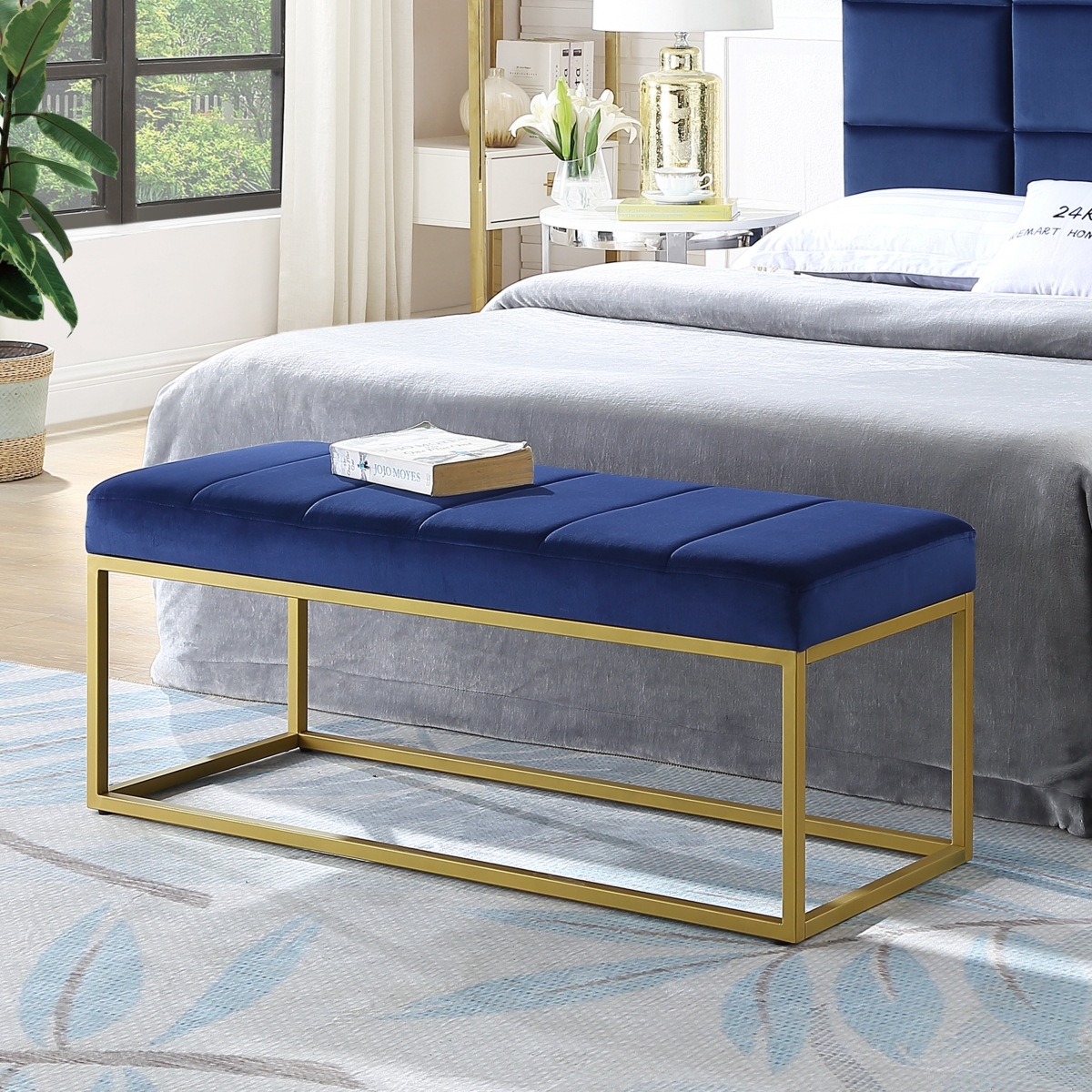 Click here for Modern Tufted Channel Entryway Bench Emerald Velve... prices
