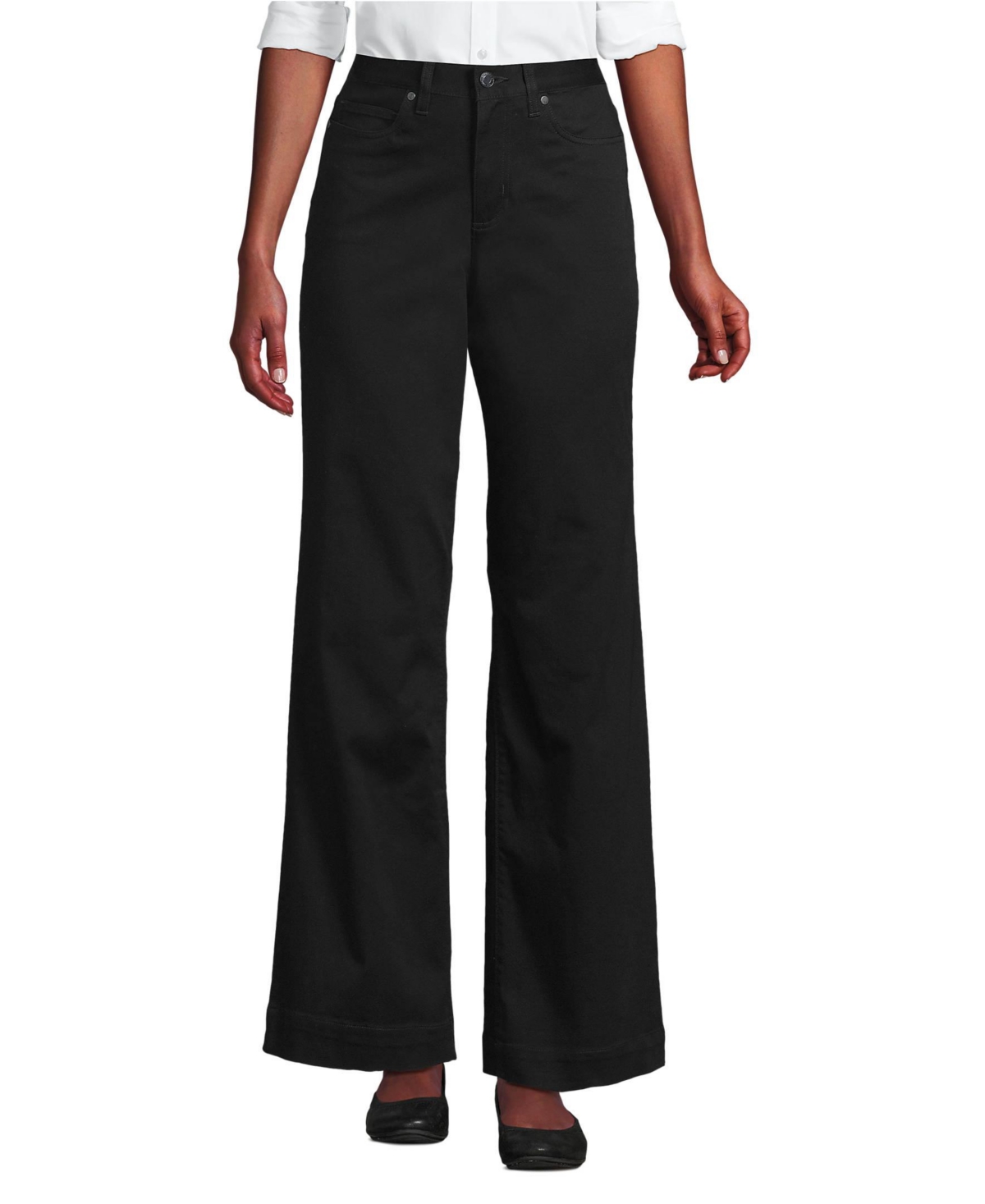 Click here for Lands End Petite High Rise 5 Pocket Wide Leg Pants... prices
