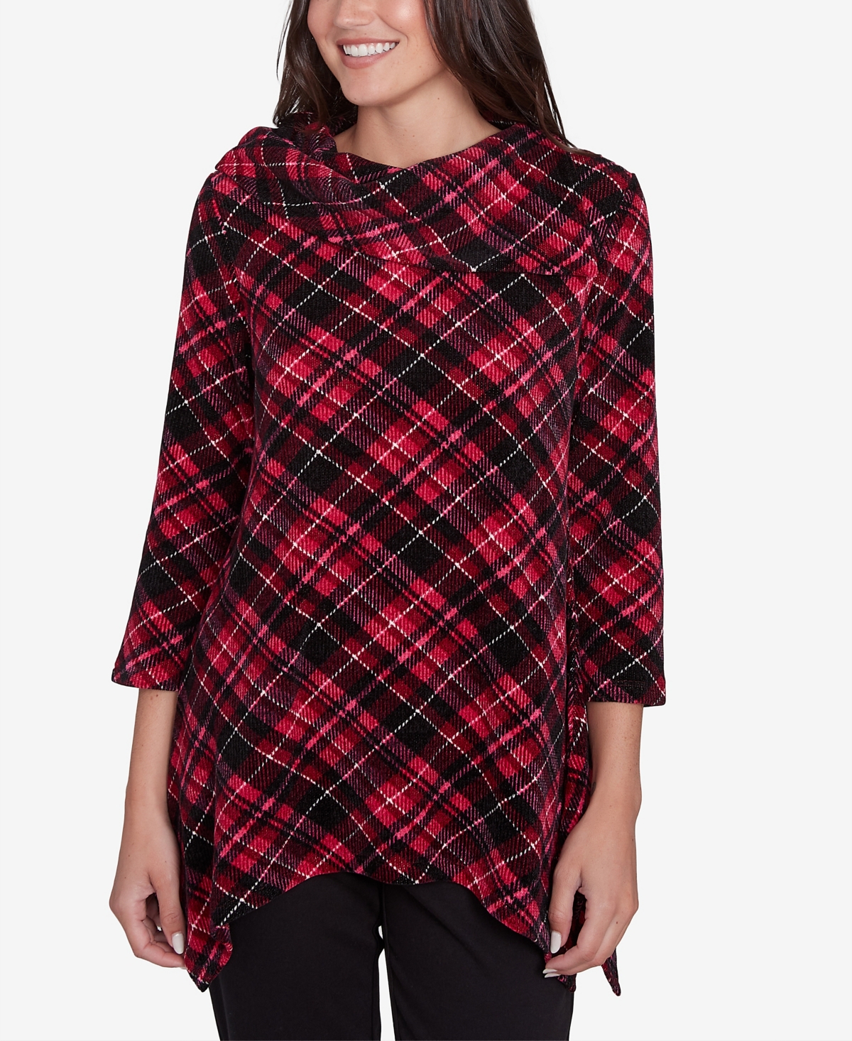 Click here for Ruby Rd. Petite Plaid Chenille Ribbed Knit Split C... prices