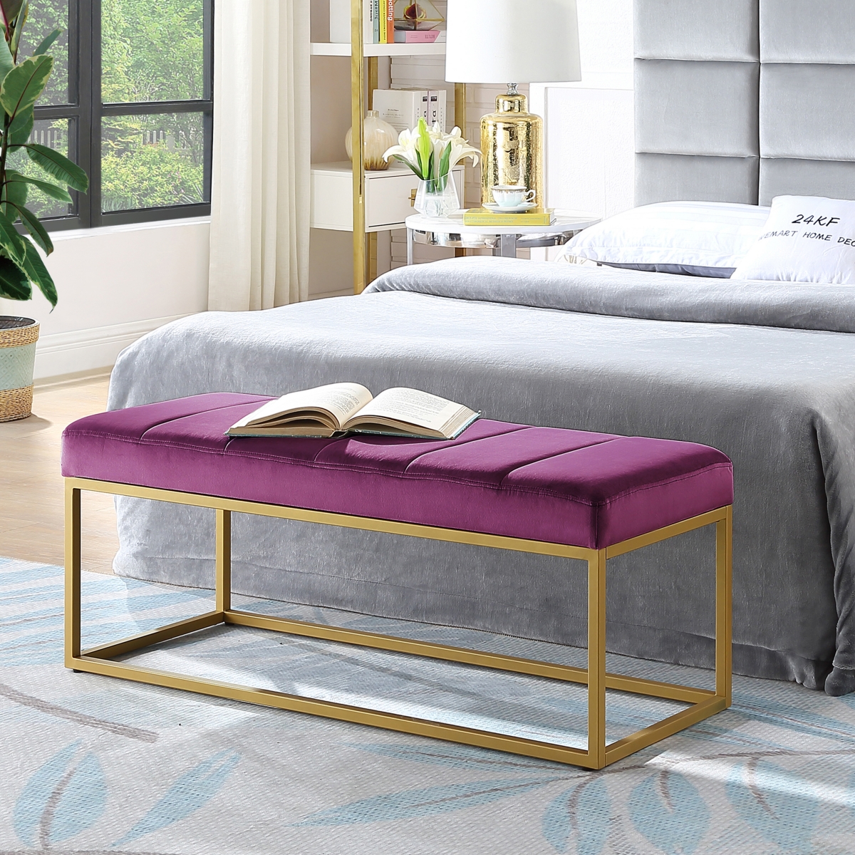 Click here for Modern Tufted Channel Entryway Bench Emerald Velve... prices