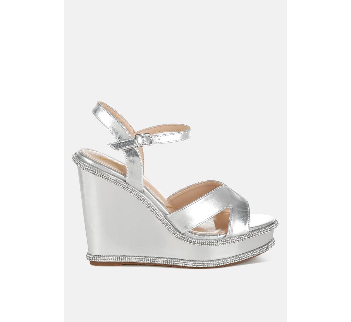 Click here for Regina Rhinestones Embellished Wedge Sandals - Sil... prices