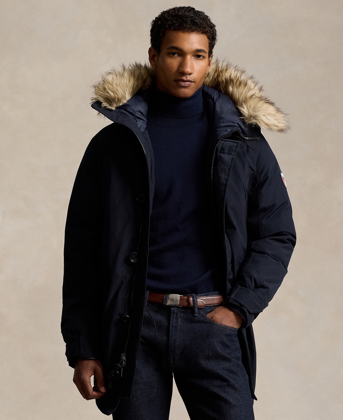 Click here for Polo Ralph Lauren Mens Faux-Fur-Trim Down Hooded C... prices