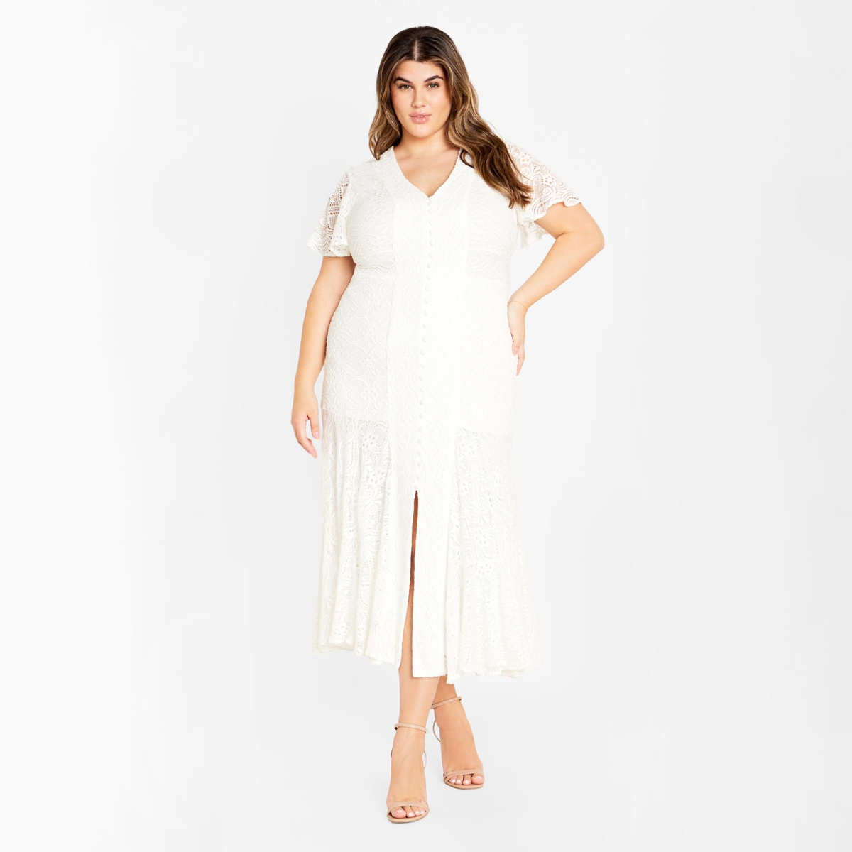 Click here for City Chic Plus Size Christa Lace Dress - Ivory prices