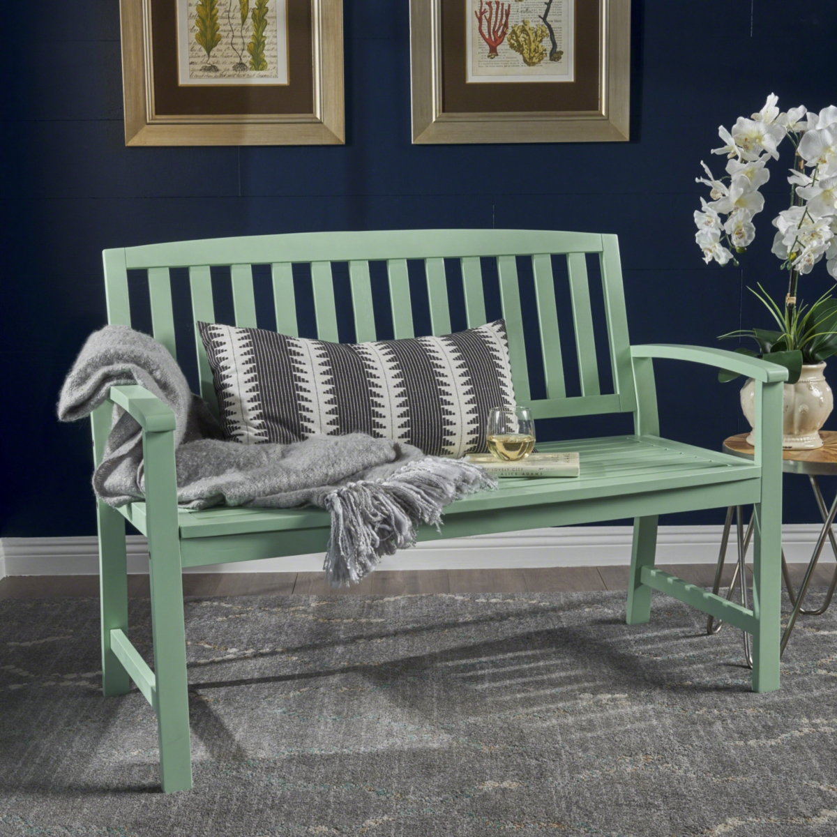 Click here for Farmhouse-Style Acacia Wood Bench In Light Mint -... prices