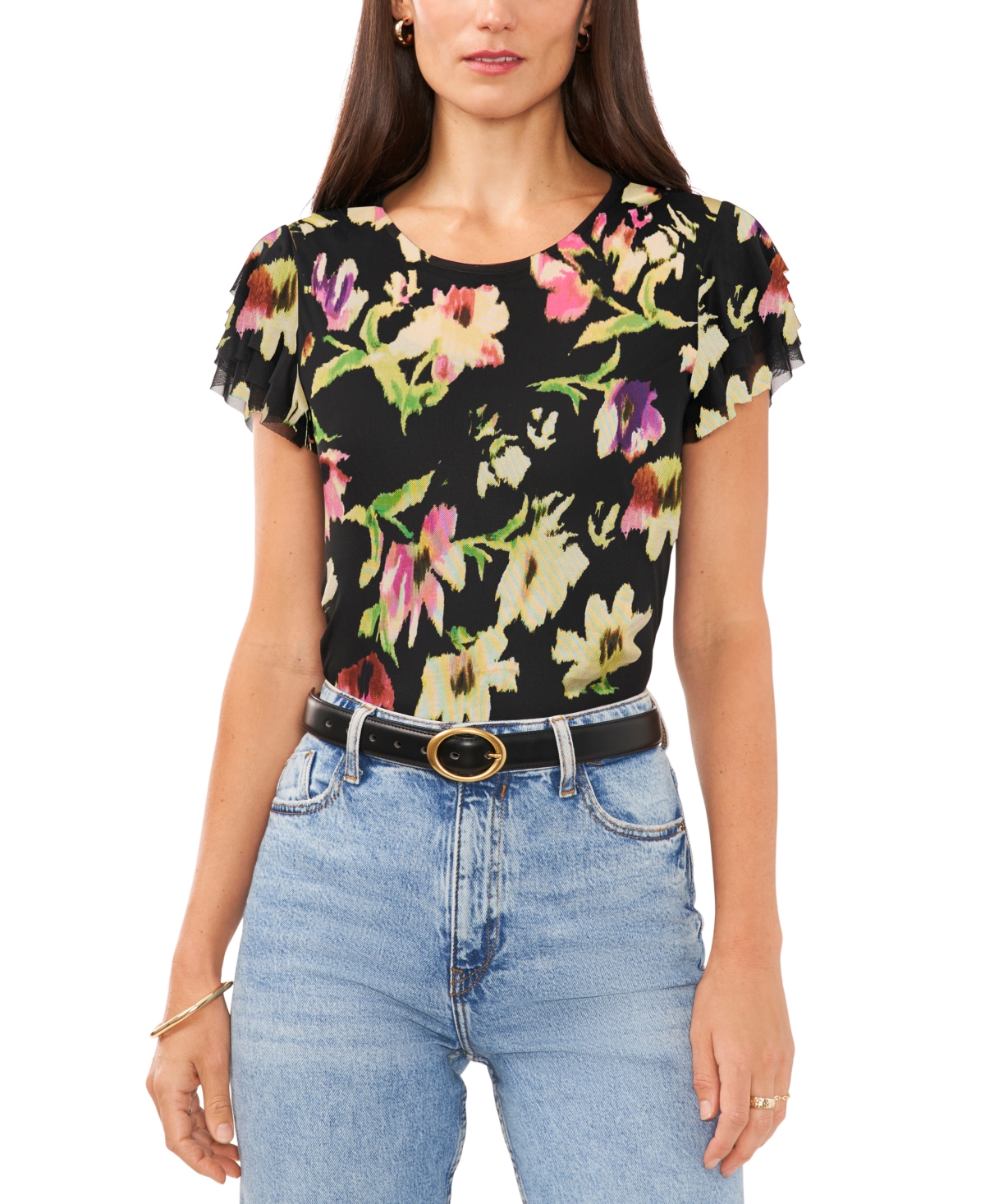 Click here for Vince Camuto Womens Floral-Printed Ruffled-Sleeve... prices