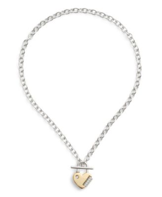 COACH Faux Stone Signature Heart Padlock Pendant Necklace - Macy's