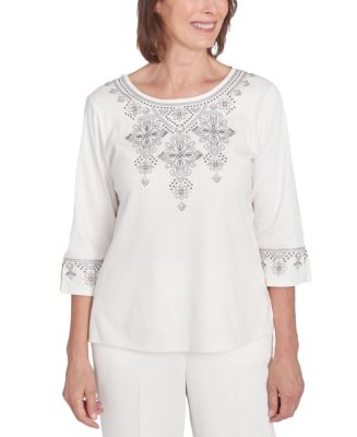 Alfred Dunner Petite Copenhagen Medallion Embroidered Top - Macy's