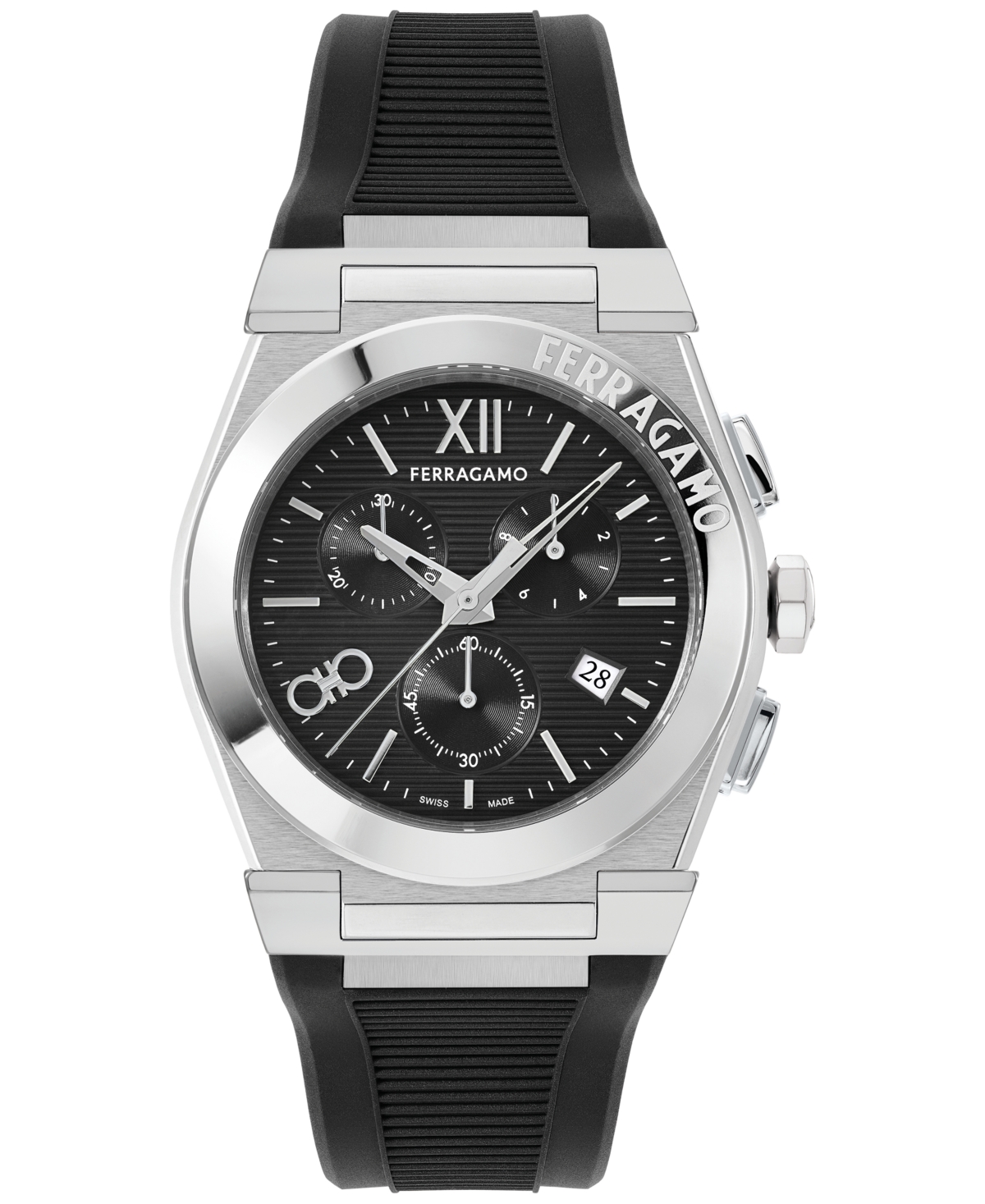 Click here for Ferragamo Mens Swiss Chronograph Black Silicone St... prices