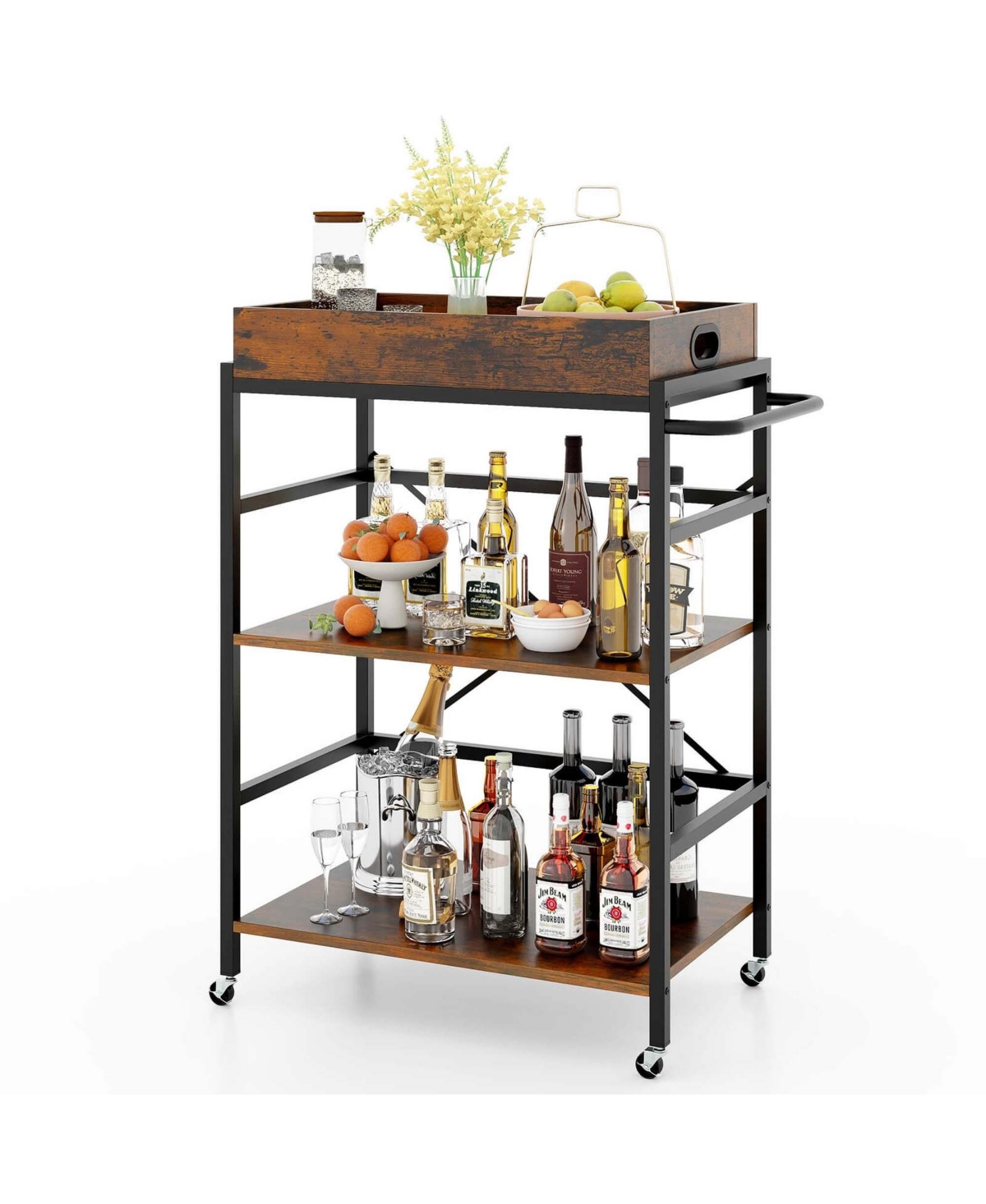 Click here for 3-Tier Bar Cart with Detachable Tray 4 Lockable Ca... prices