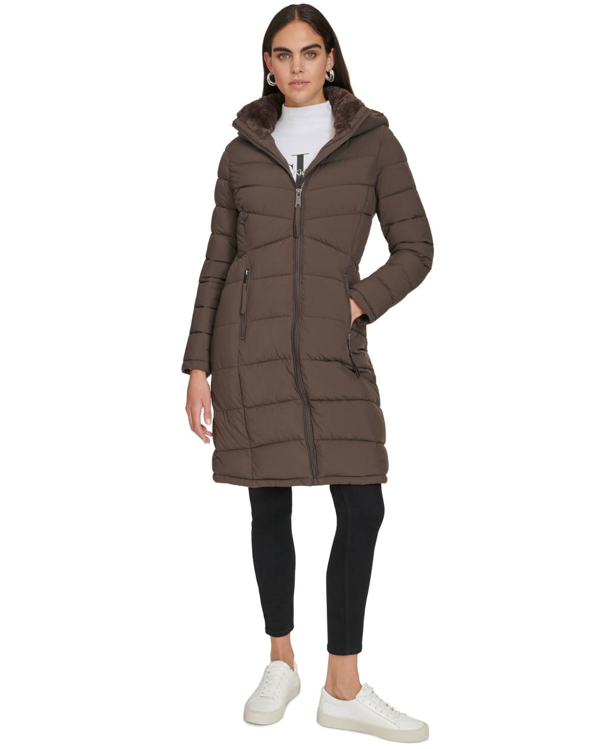 Click here for Calvin Klein Womens Hooded Puffer Coat - Mulch prices