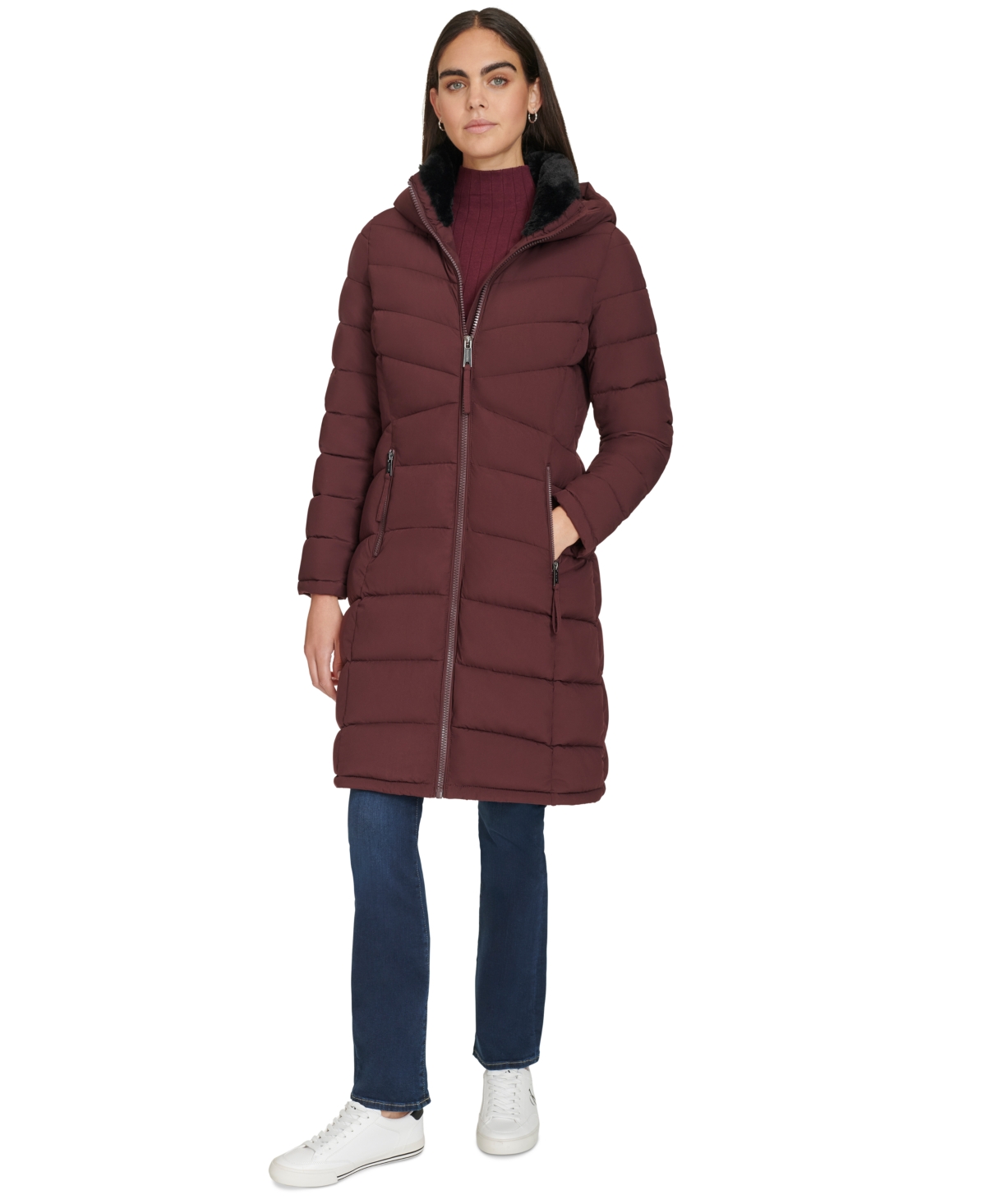 Click here for Calvin Klein Womens Hooded Puffer Coat - Bordeaux prices