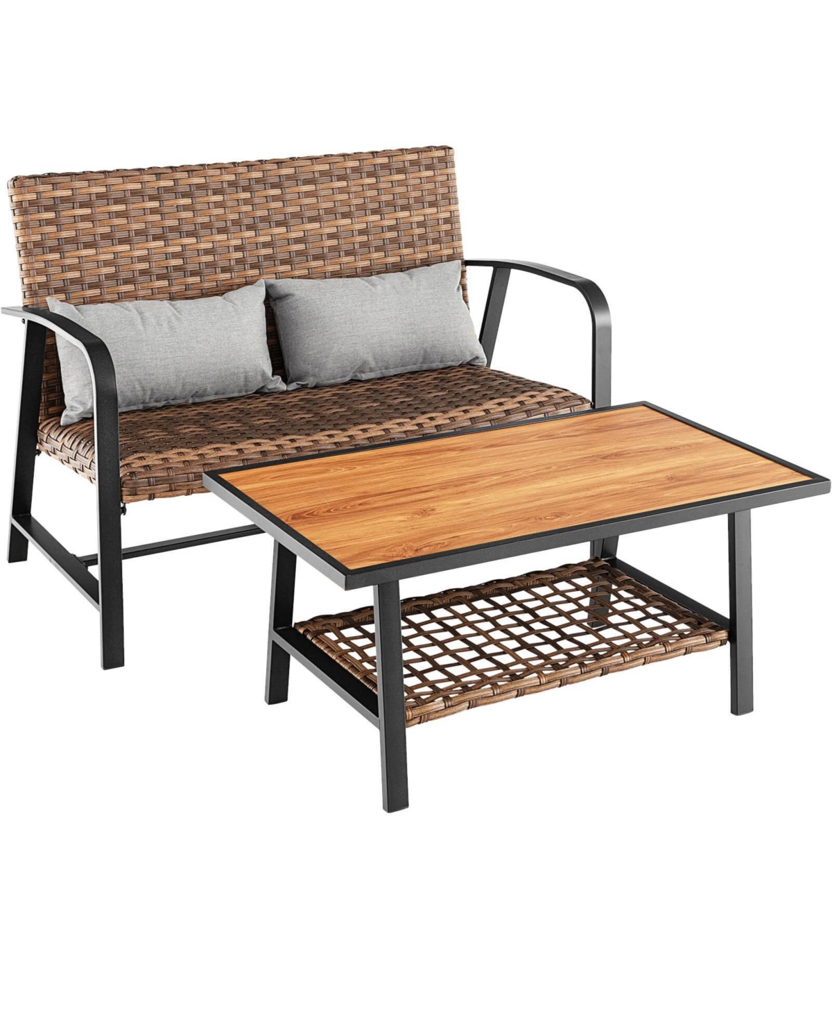 Click here for Sugift 2 Pieces Patio Rattan Coffee Table Set with... prices