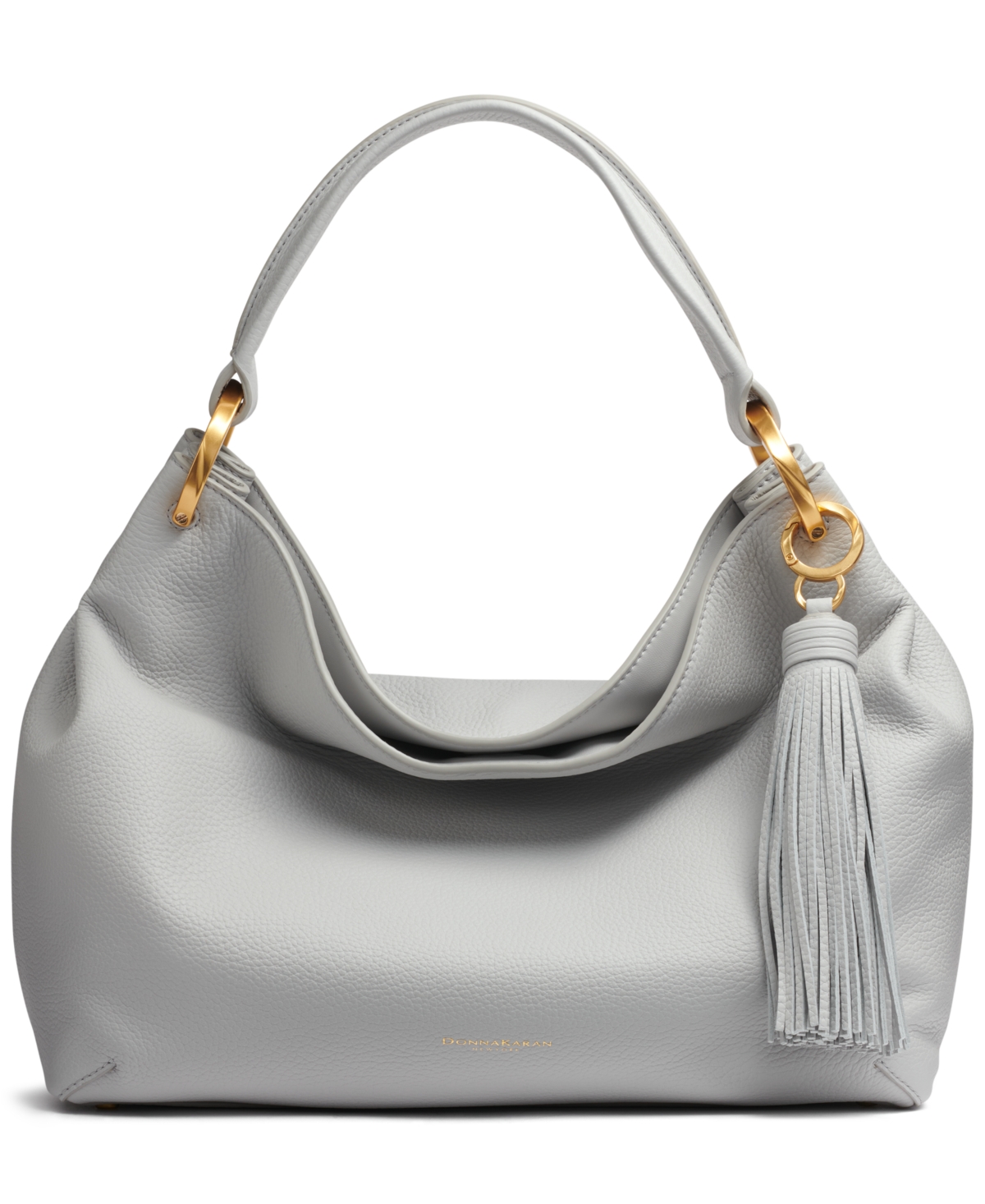 Donna Karan New York Glenwood Leather Shoulder with Tassel Detail - Mother of Pearl Gray