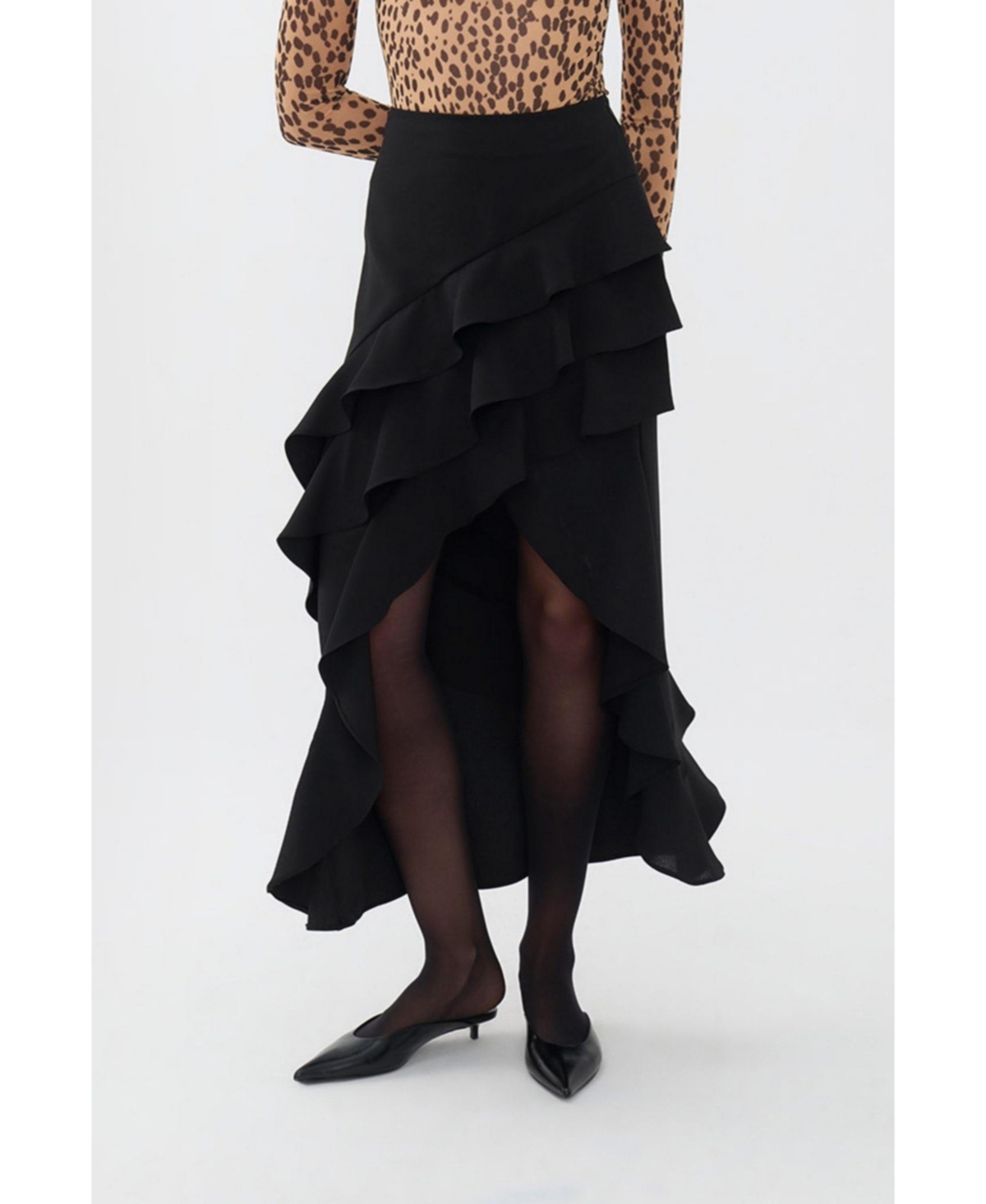 Click here for Nocturne Womens Long Skirt with Flounced - Black prices