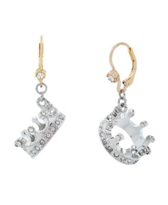 Betsey Johnson Faux Stone Midnight Magic Crown Drop Earrings - Macy's