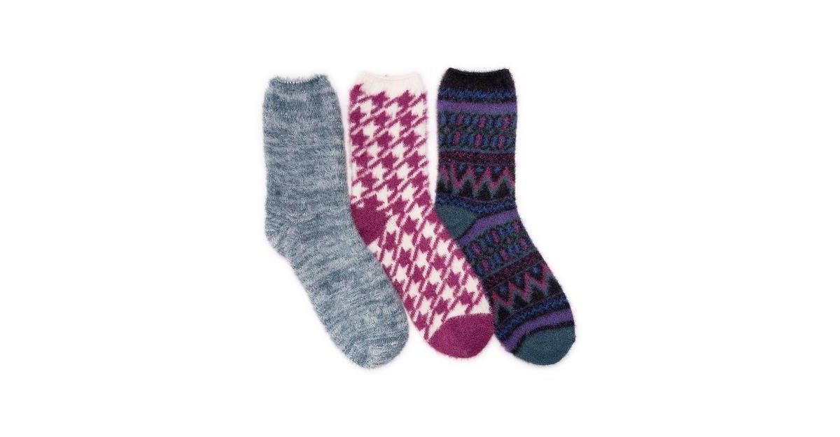 Click here for Muk Luks Womens Set of 3 Fuzzy Yarn Socks- - Jewel prices