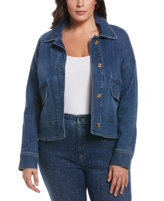 Rafaella Plus Size Cropped Oversized Denim Jacket - Macy's