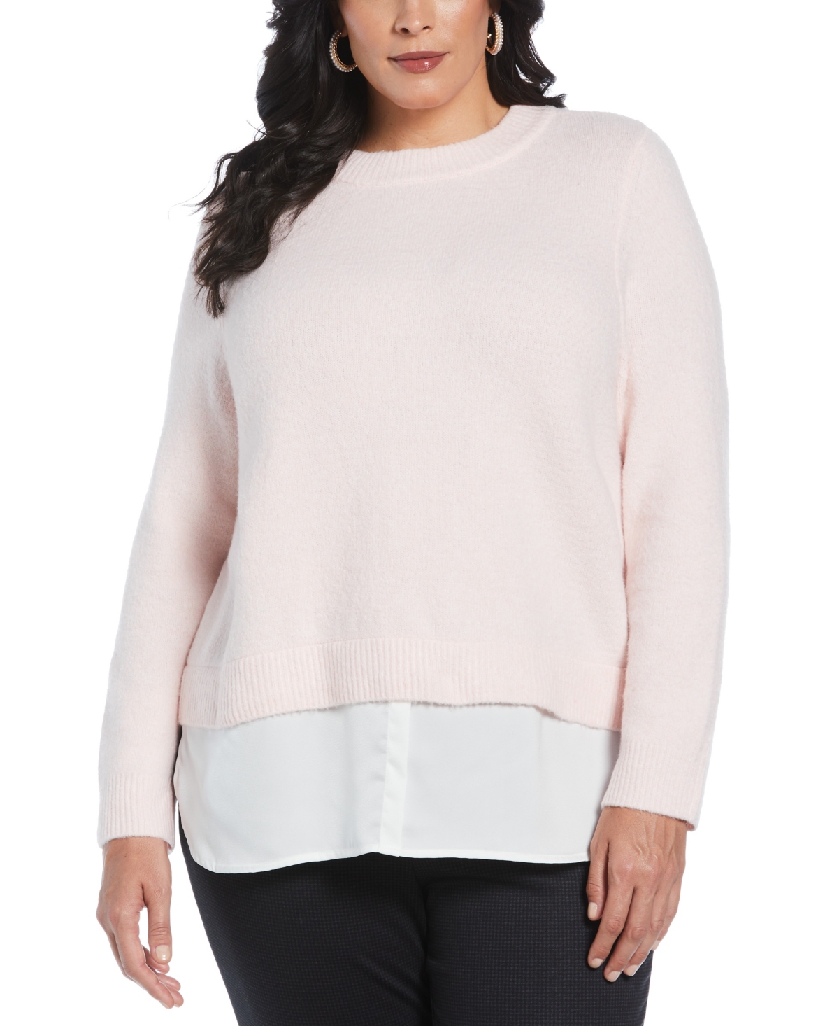 Click here for Rafaella Plus Size Layered Sweater - Icy Pink prices
