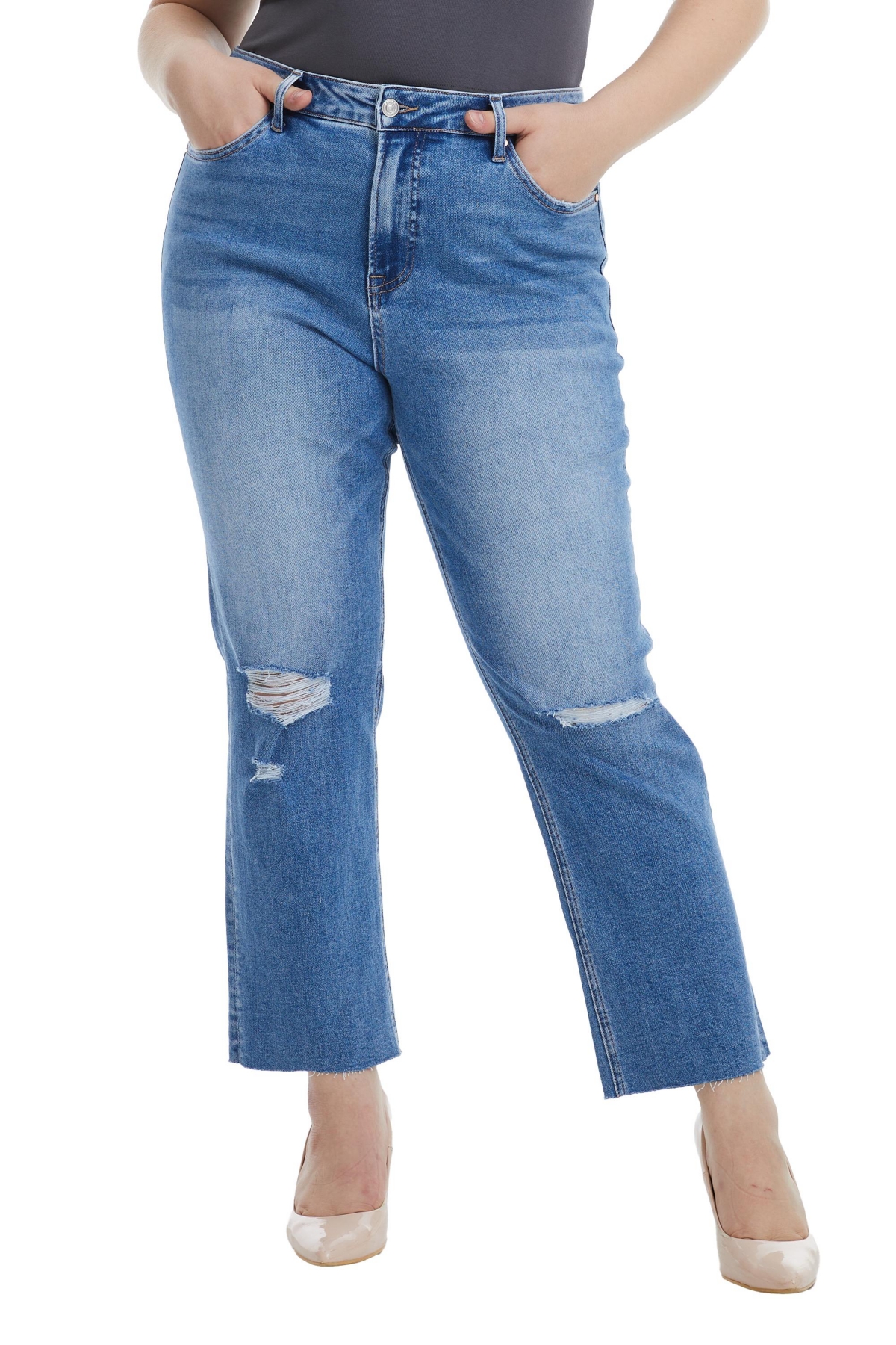 Click here for Bayeas Plus High Rise Slim Straight With Raw Hem -... prices