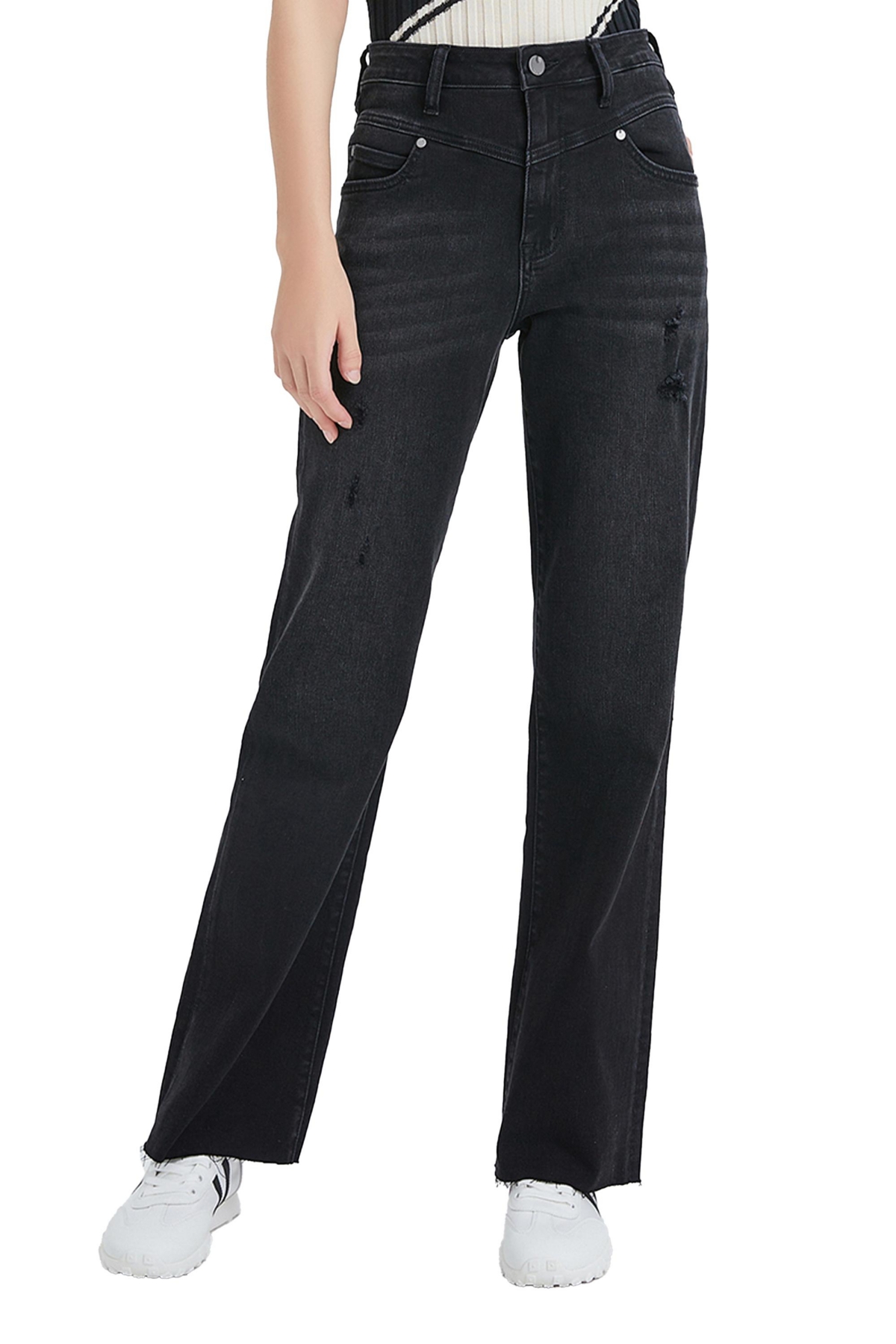 Click here for Bayeas High Waist Black Straight Leg Jeans - Black... prices