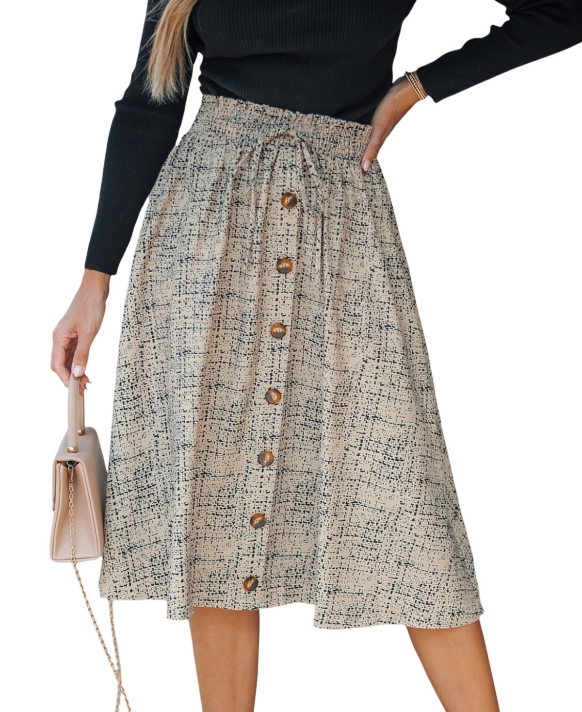 Click here for Cupshe Womens Neutral Dotted Elastic Waist Midi Sk... prices