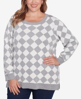 Hearts of Palm Plus Size Blue My Mind Diamond Print Sweater - Macy's