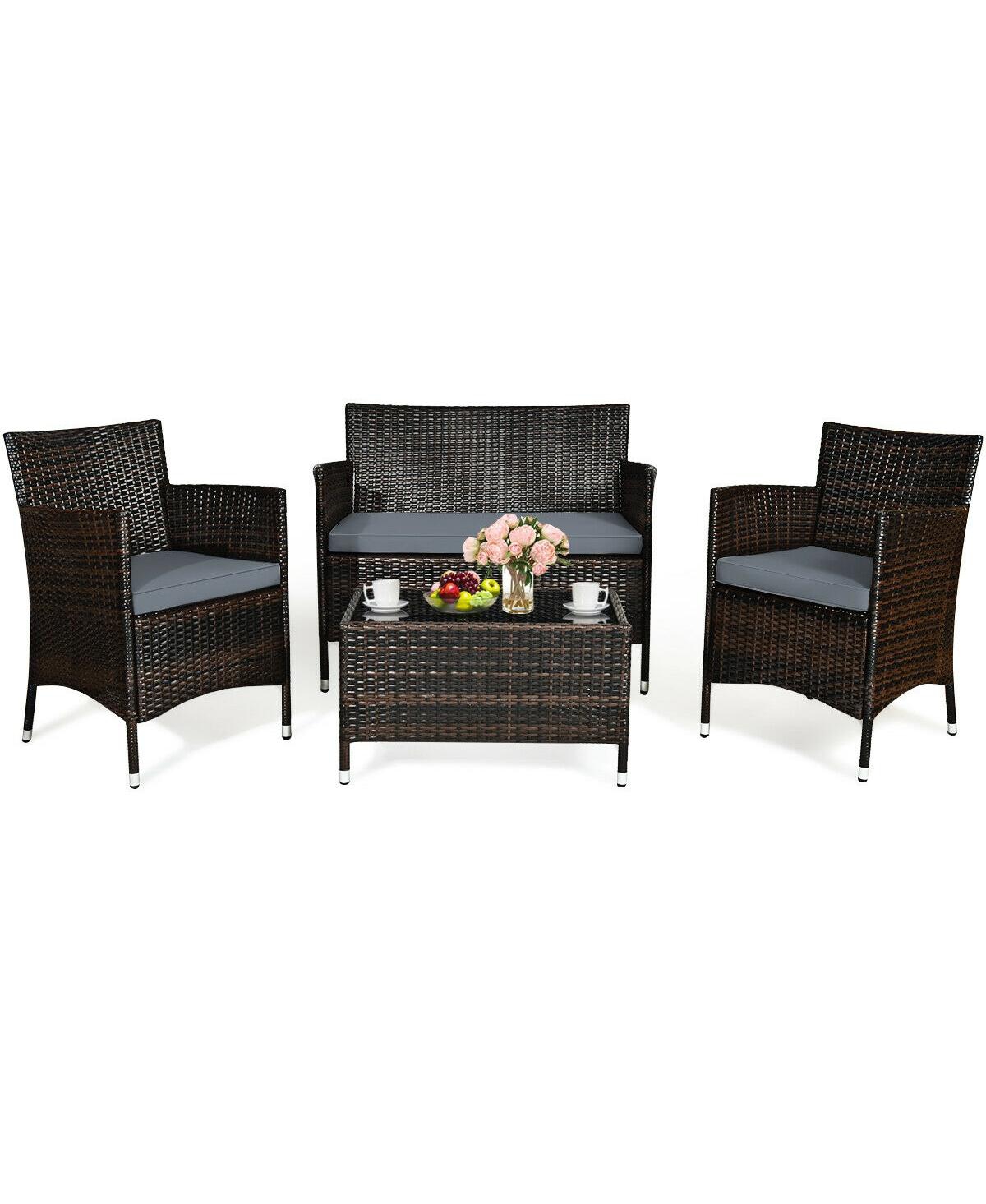 Click here for Sugift 4 Pieces Comfortable Outdoor Rattan Sofa Se... prices