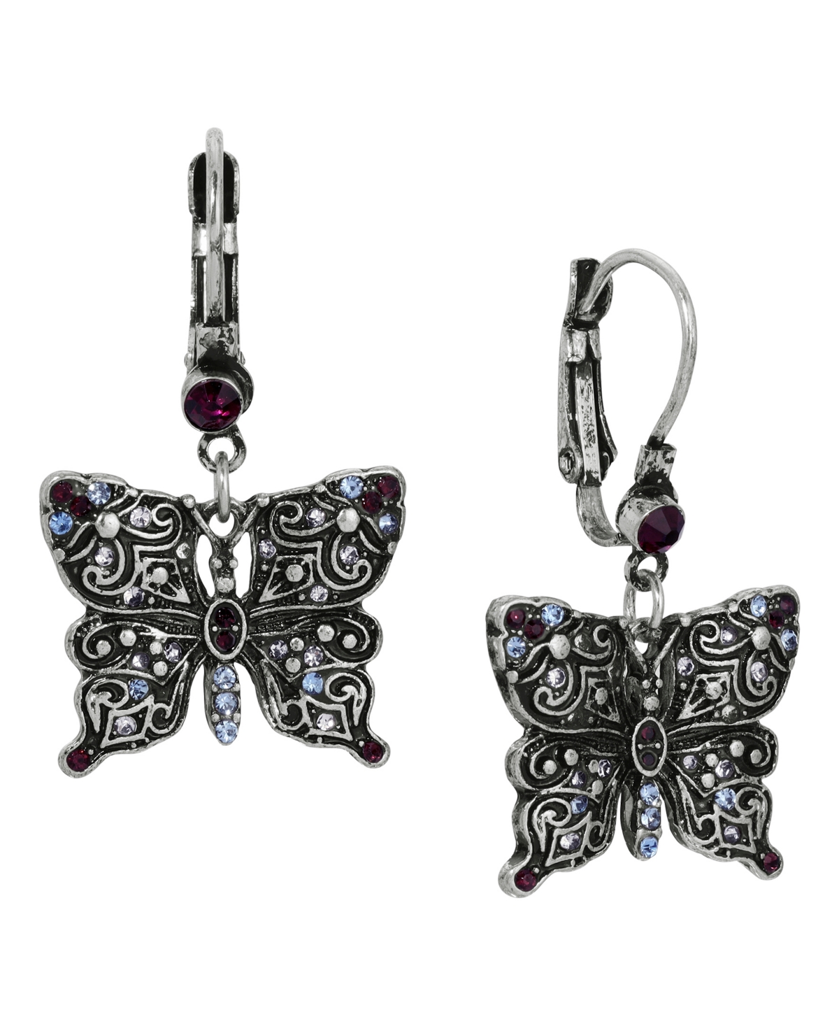 Click here for 2028 Crystal Butterfly Drop Earrings - Purple prices