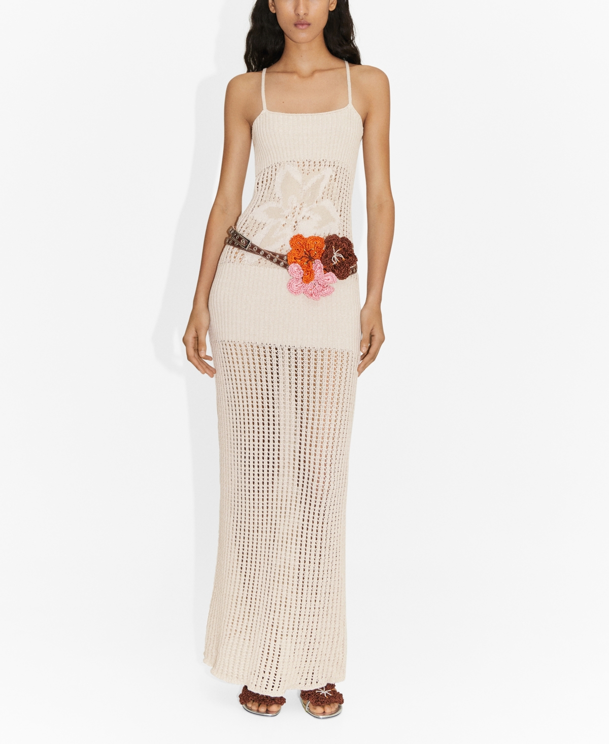 Click here for Mango Womens Floral Knitted Maxi-Dress - Ecru prices