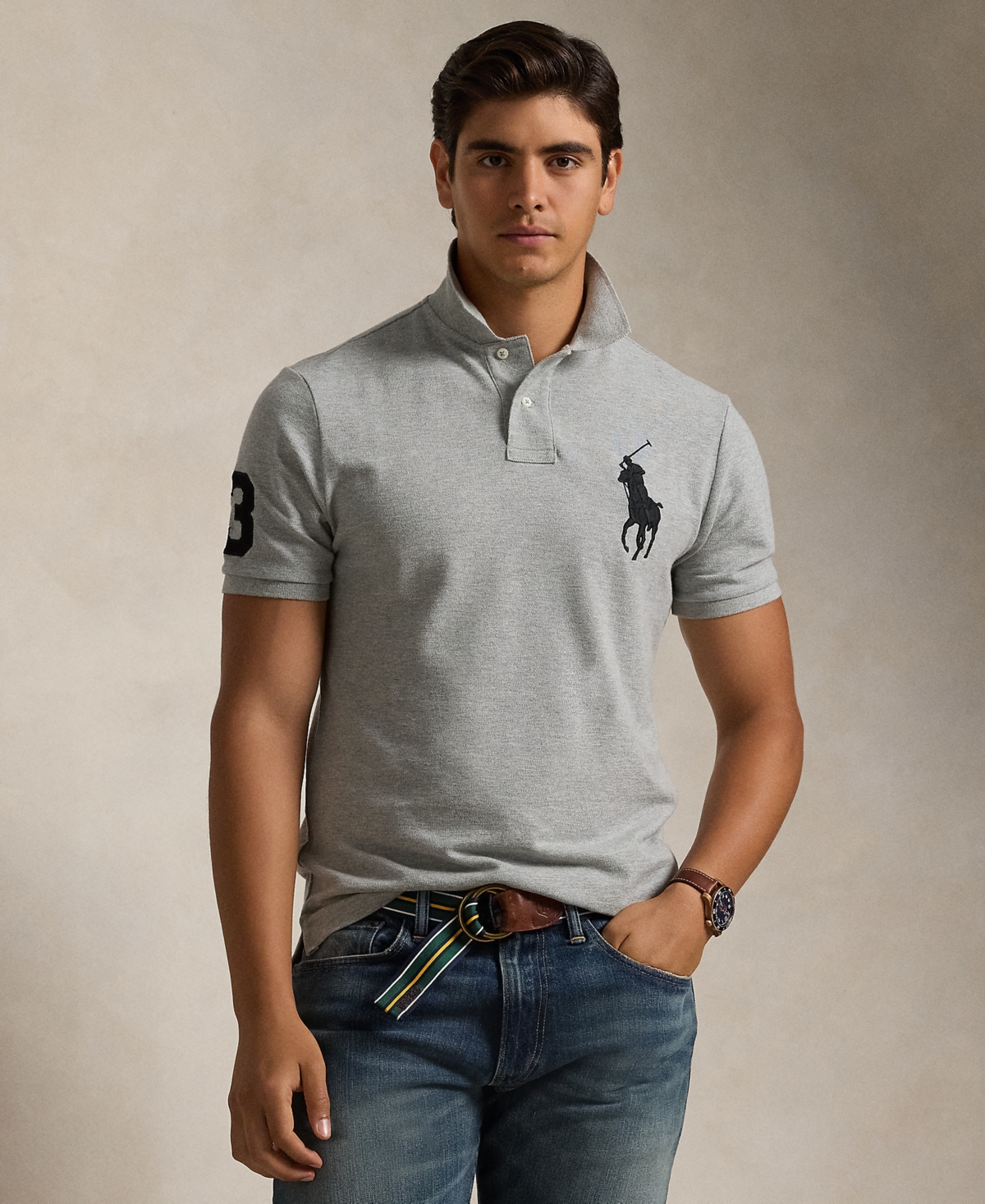 Polo Ralph Lauren Mens Big Pony Custom Slim Fit Mesh Polo - Andover Heather