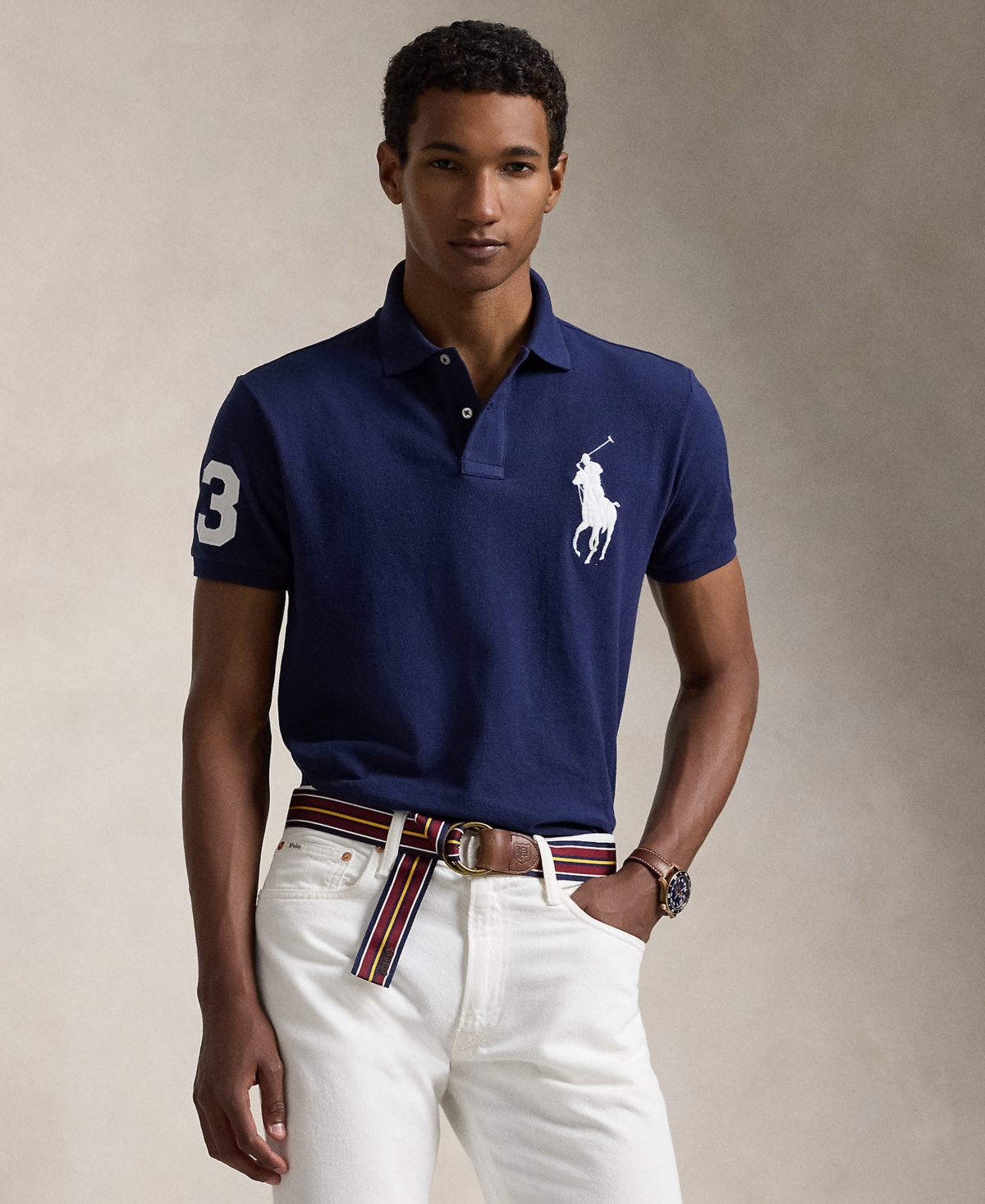 Polo Ralph Lauren Mens Big Pony Custom Slim Fit Mesh Polo - Newport Navy