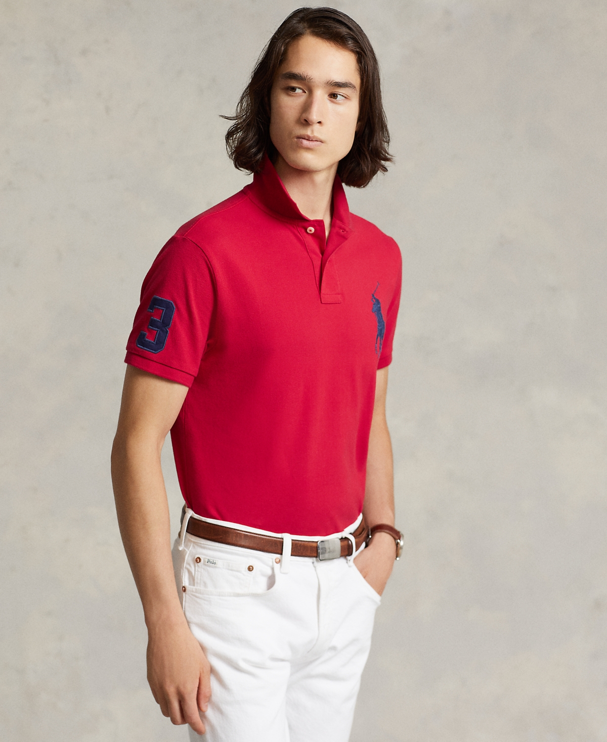 Polo Ralph Lauren Mens Big Pony Custom Slim Fit Mesh Polo - Red
