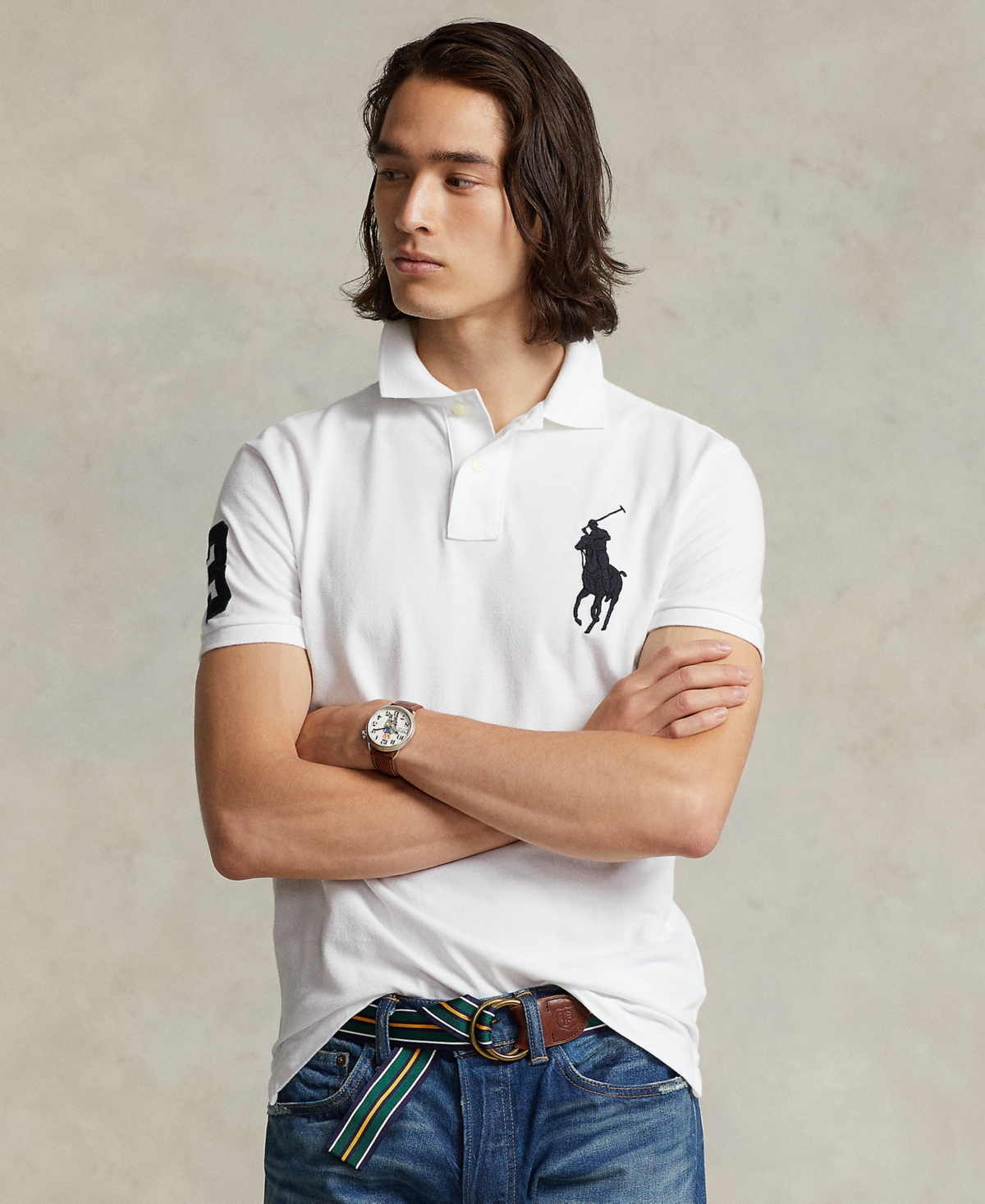 Polo Ralph Lauren Mens Big Pony Custom Slim Fit Mesh Polo - White