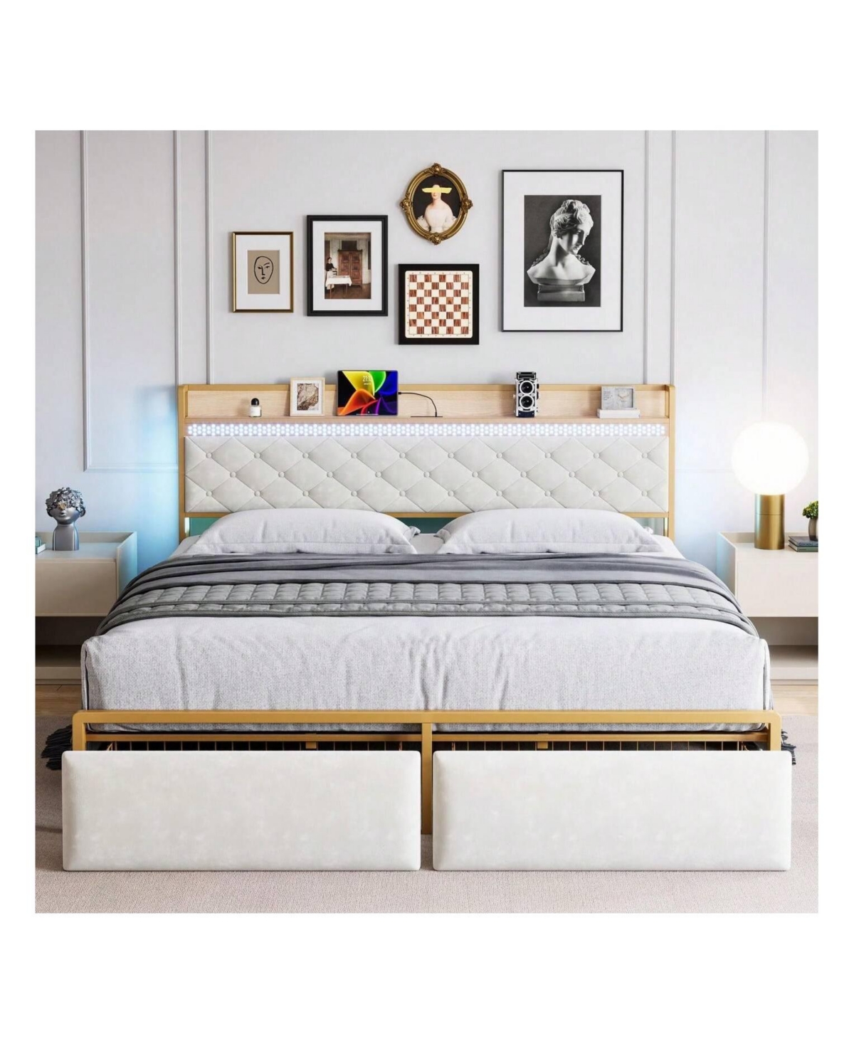 Click here for gaomon Led Bed Frame with Headboard  Upholstered P... prices