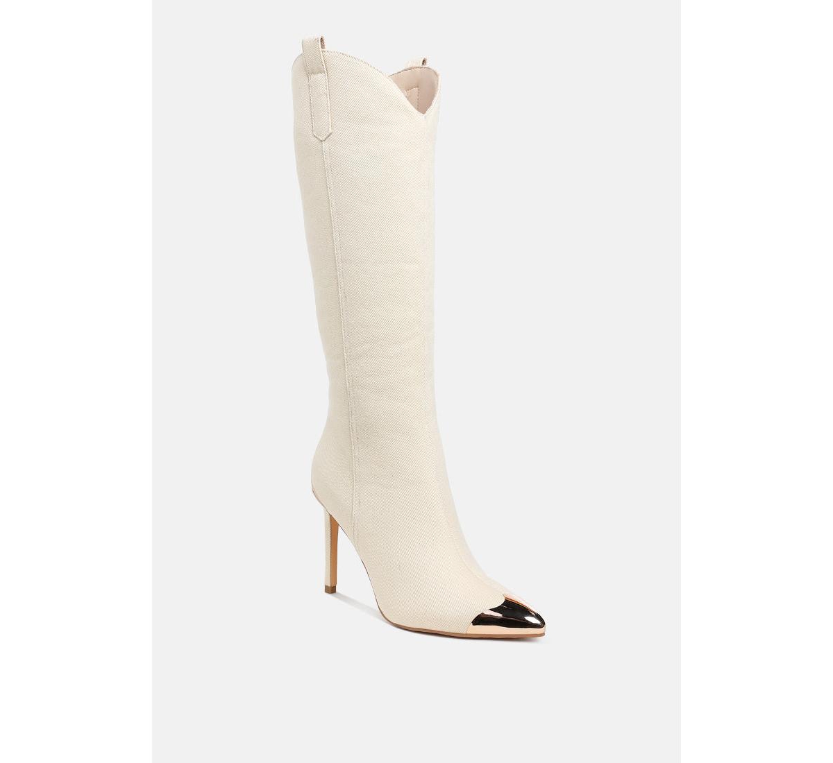 Click here for Ridda Metallic Cap Toe Denim Boots - Light beige prices