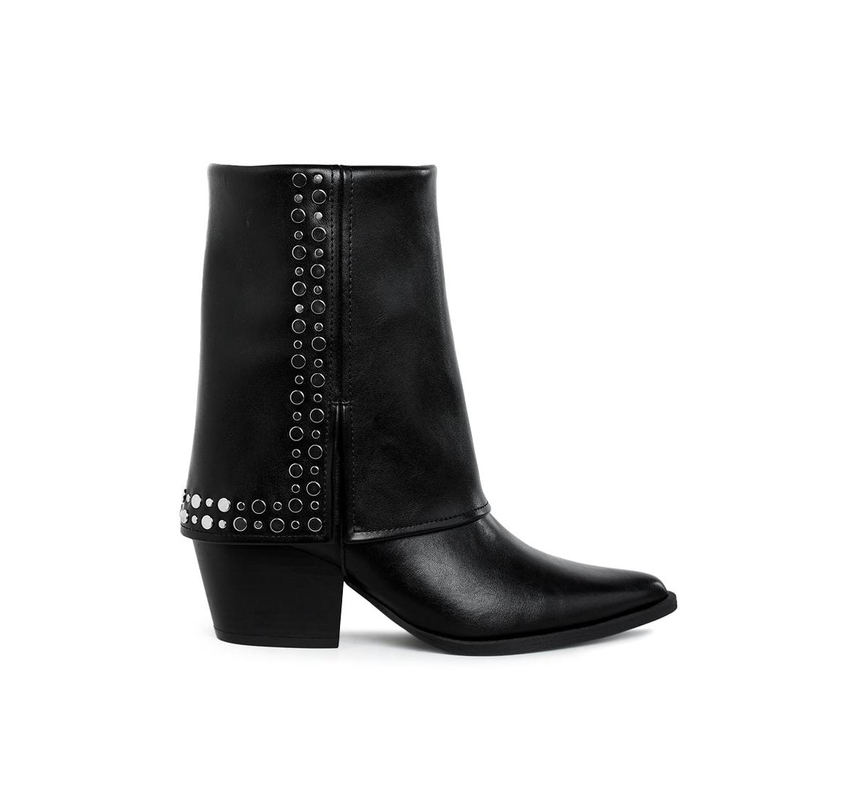 Click here for Mariachi Stud Embellished Foldover Boots - Black prices